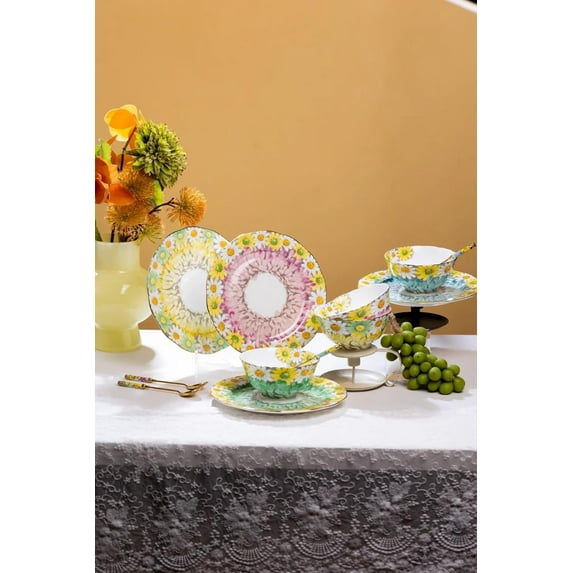 Corset Fine Bone China Teacup & Saucer Set - 5oz (150ml), Hand-Painted ...