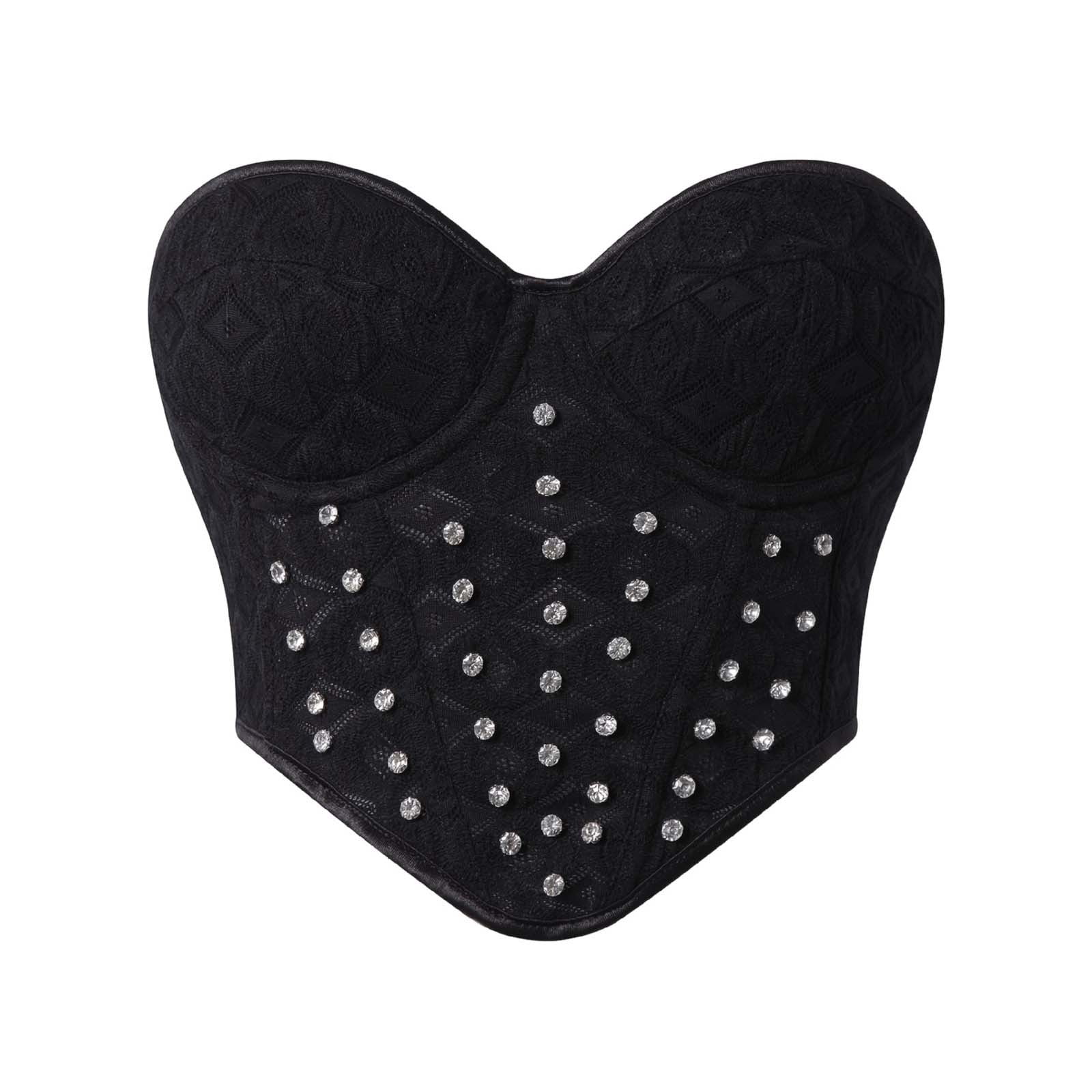 Corset Solid Rhinestone Studded Corset Bustier Top Seamless Shapewear ...