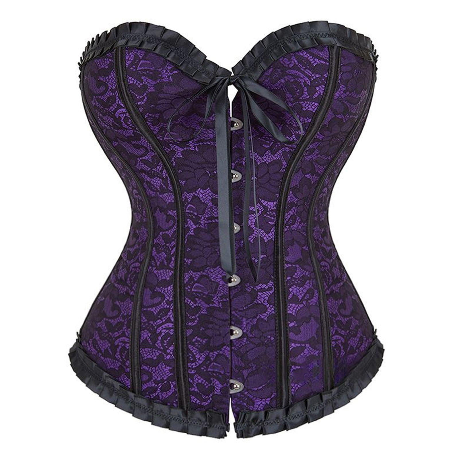 Corset Top Bustier Plus Size Women's Overbust Satin Floral Lace up Tr ...