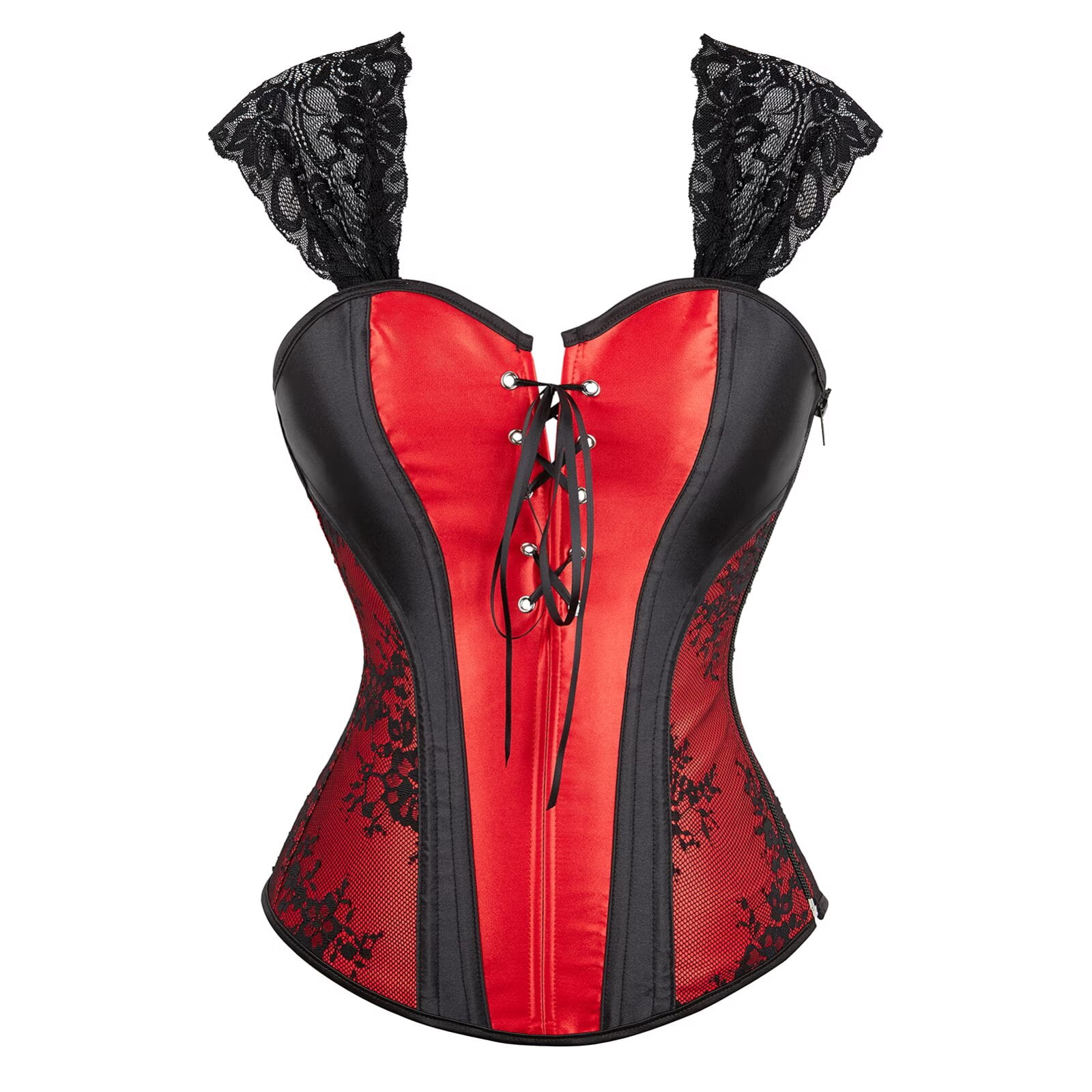 Corset Top with Straps Women Lace Zipper pu Bustier Gothic Lingerie ...