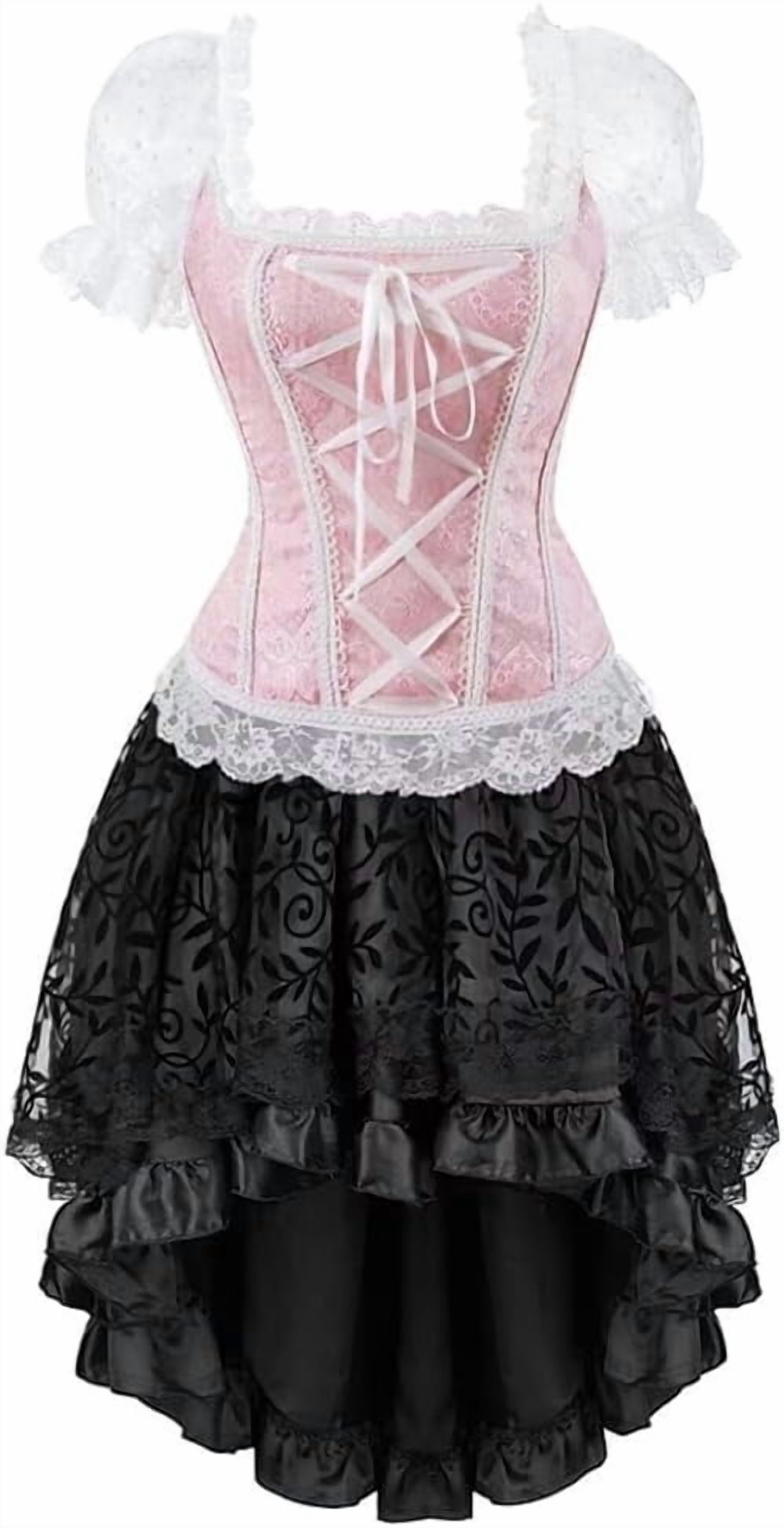 Corset for Women Bustiers Skirt 2 Pieces Set with Sleeves Sraps Gothic ...
