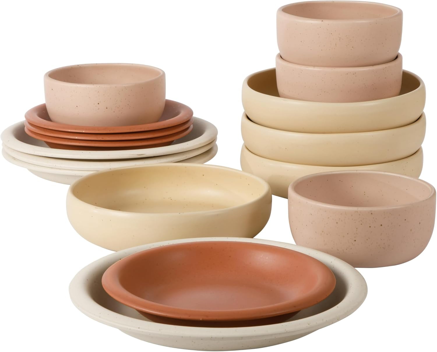 Corsica Clay 16 Piece (Service for 4) Double Plates and Bowls Stoneware ...