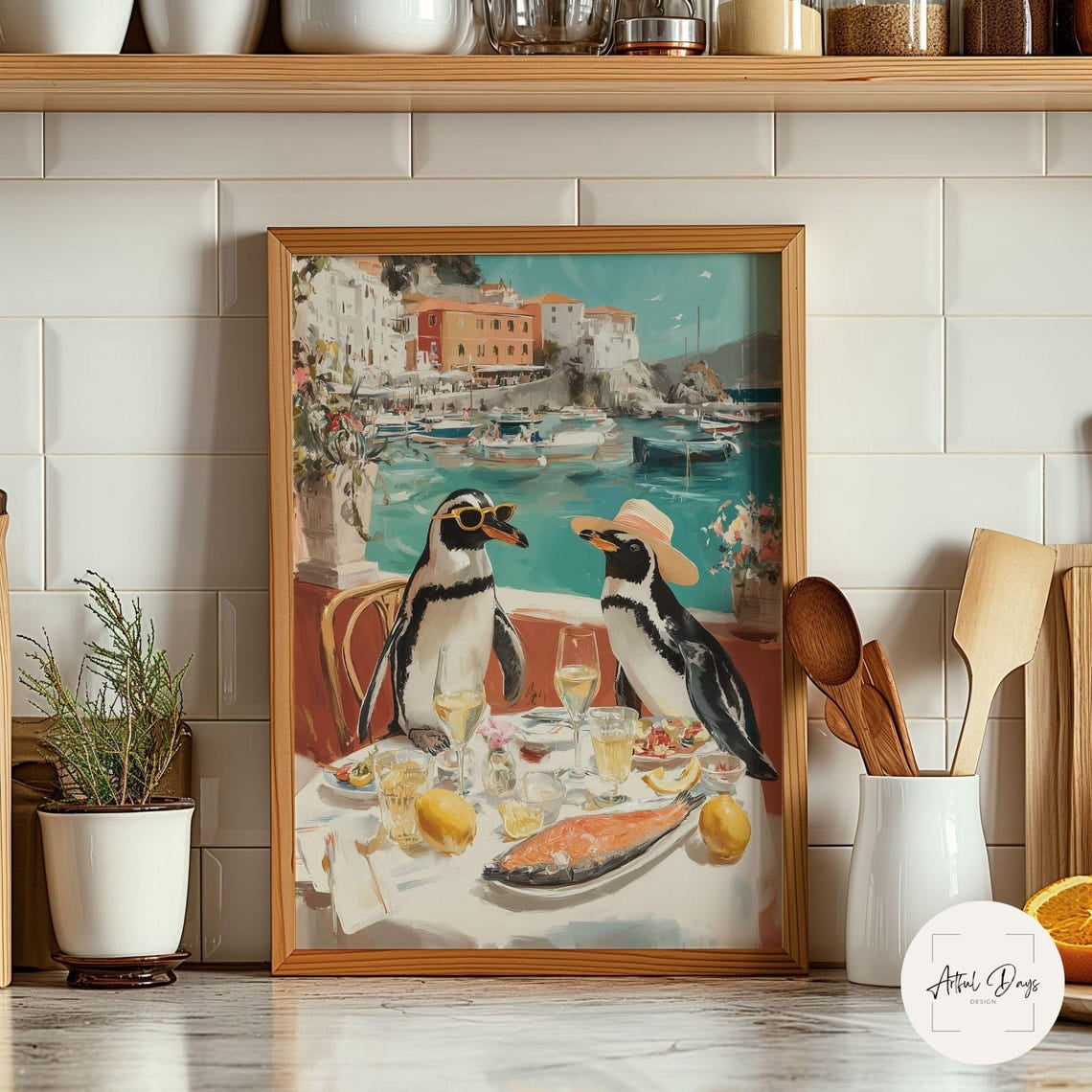 Corsica Penguin French Riviera Coastal Dining Art Animal Mediterranean ...