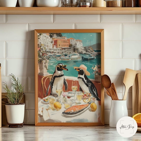 Corsica Penguin French Riviera Coastal Dining Art Animal Mediterranean ...