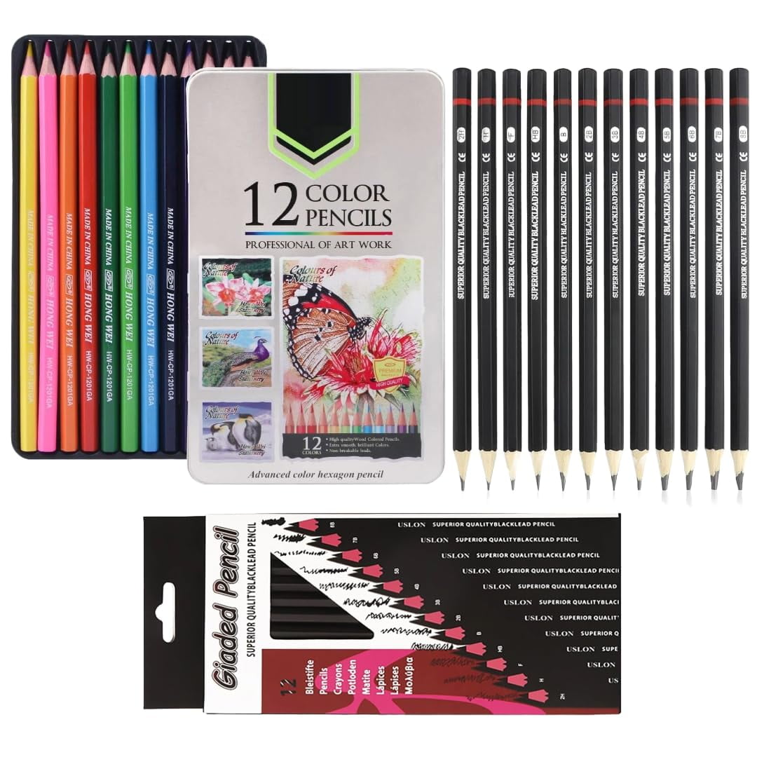 Corslet 24 Pc Drawing Kit 12pc Drawing Pencils Set 12pc Pencil Colour Set Sketch Pencil Shading ...