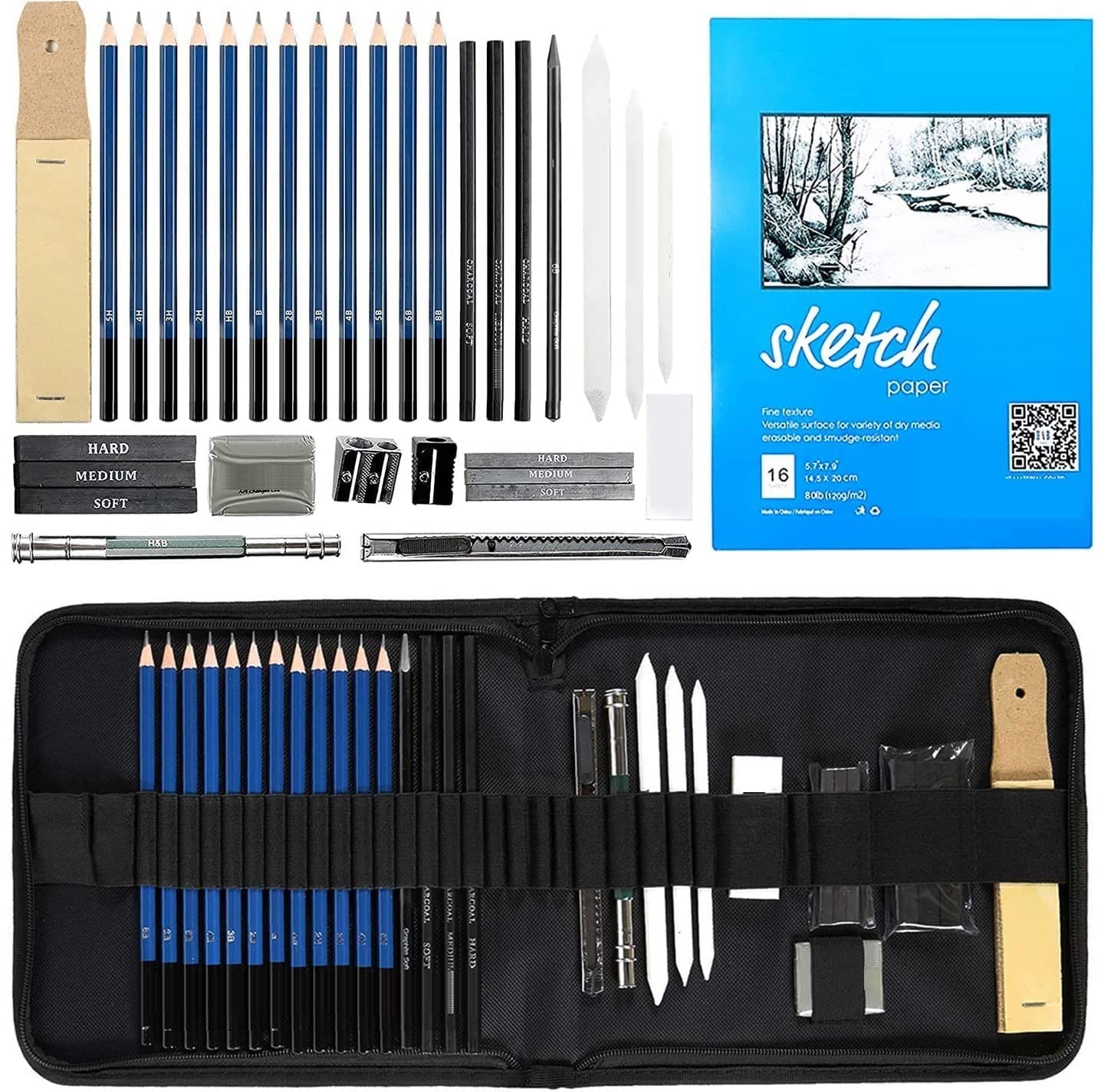 Corslet 36 Pc Art Sketching Kit Graphite Charcoal Drawing Pencil Set ...