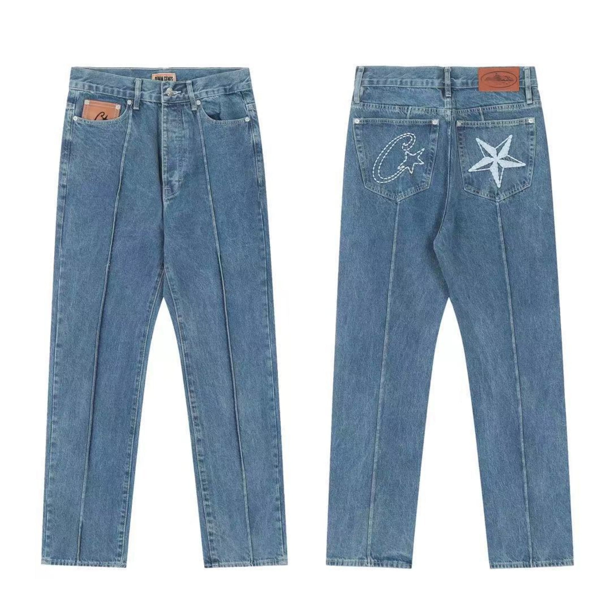 Corteiz Star Embroidered Denim Jacket - Vintage Washed Hip Corteiz Star Embroidered Denim Jacket - Vintage Washed Hip