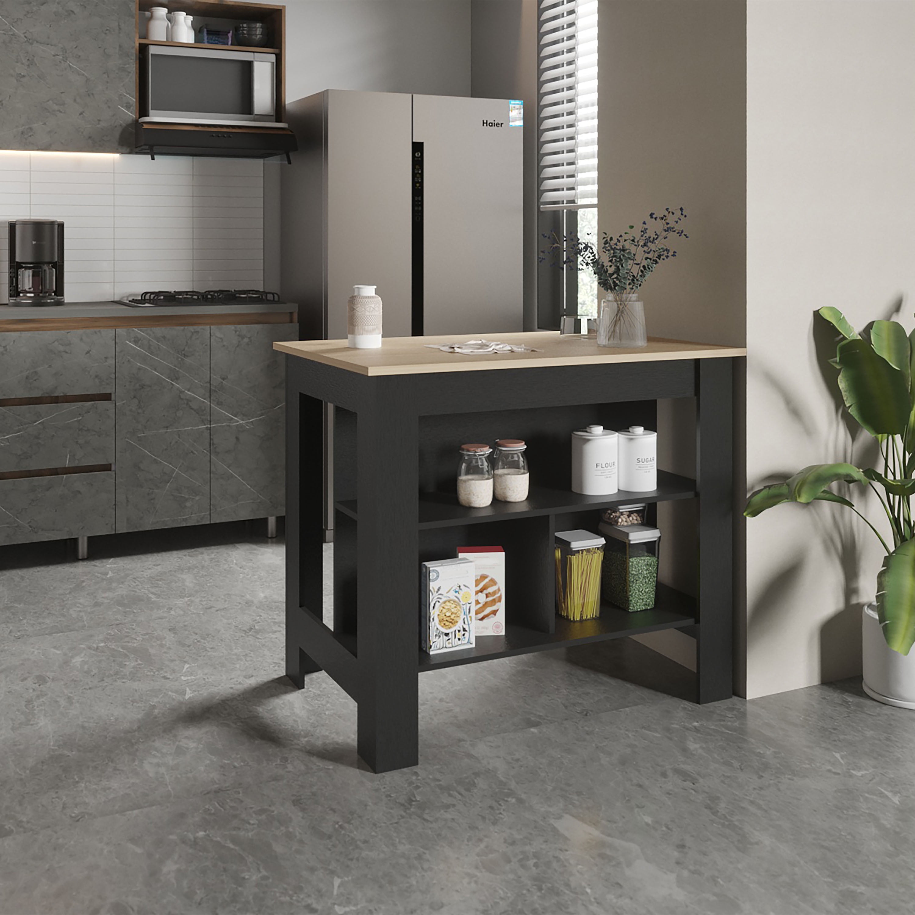 Cortes Kitchen Island 2-Tier Shelf 40" Width and Large Work Top,Multi ...