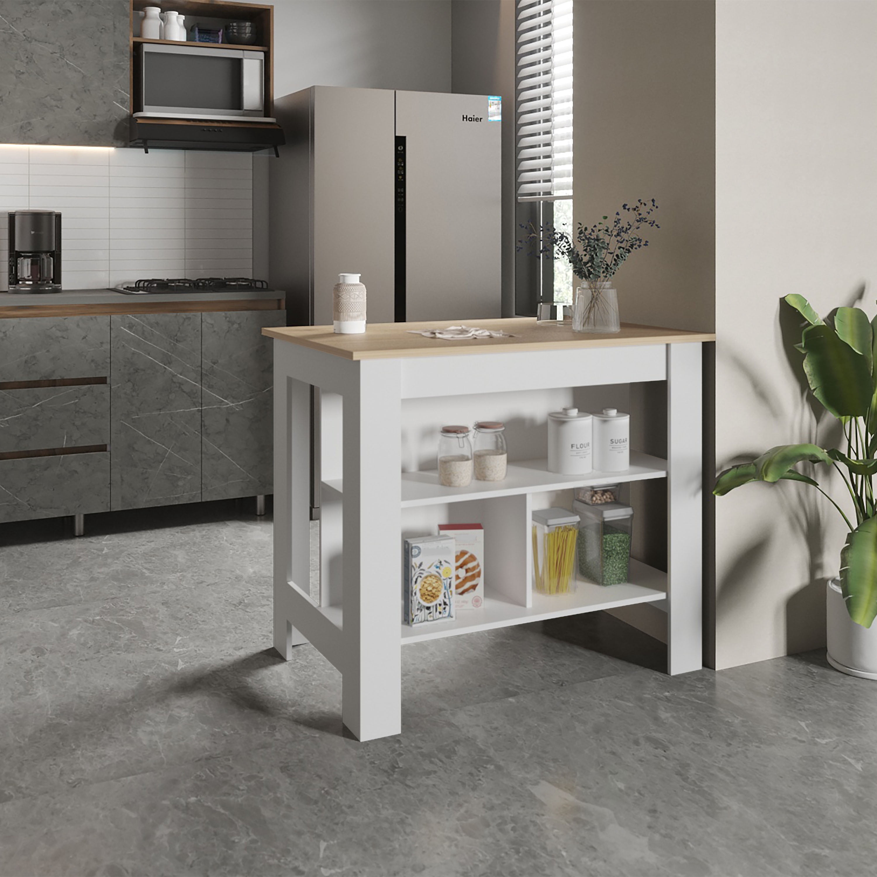 Cortes Kitchen Island 2-Tier Shelf 40" Width and Large Work Top,Multi ...