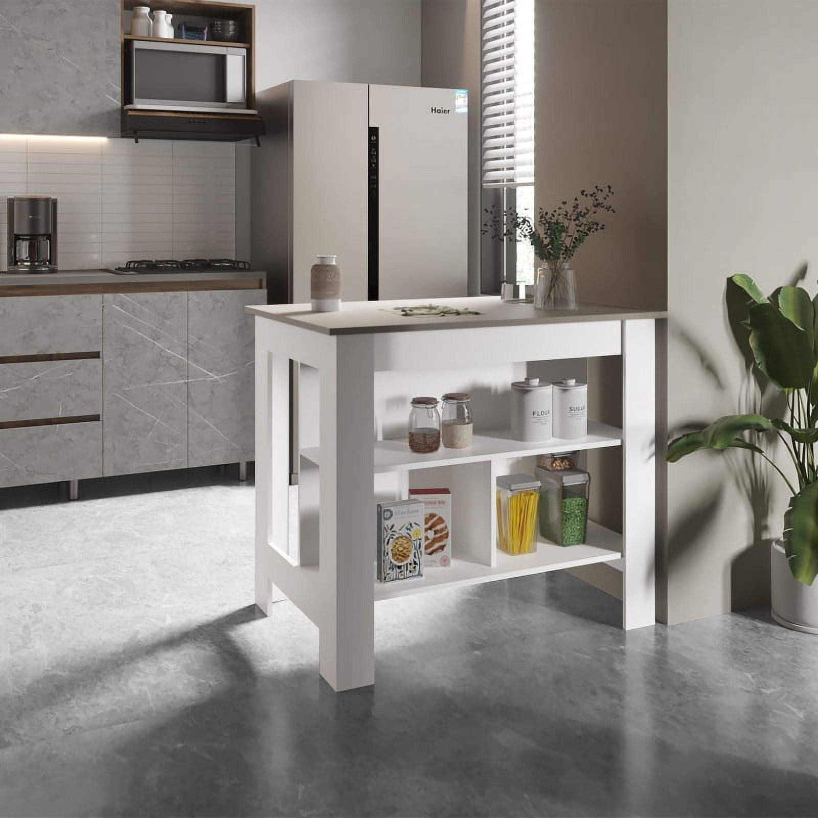 Cortes Kitchen Island 2-Tier Shelf 40" Width and large Work Top ...