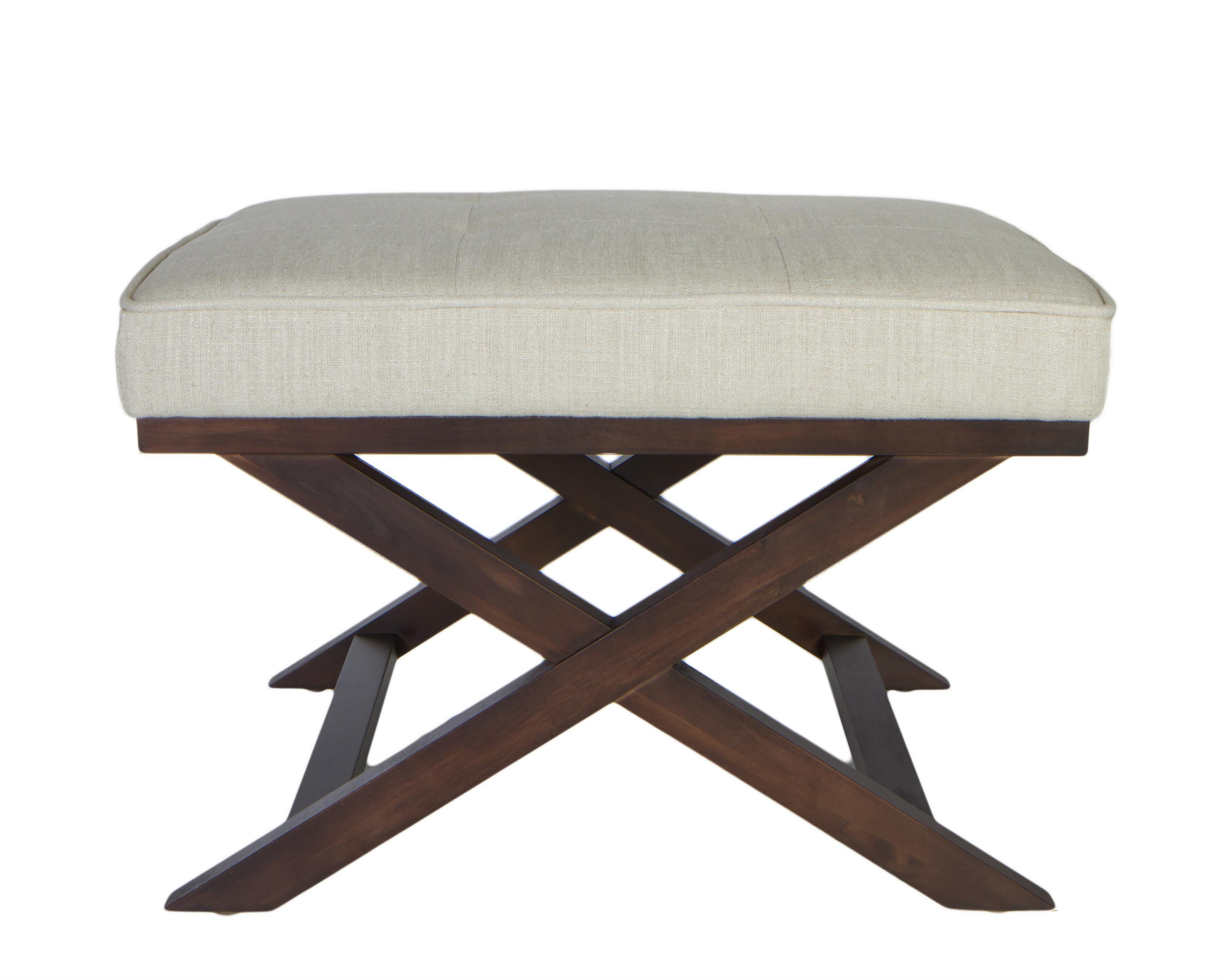 Cortesi Home Ari 'X' Bench Ottoman, Beige Upholstered Linen Fabric with ...