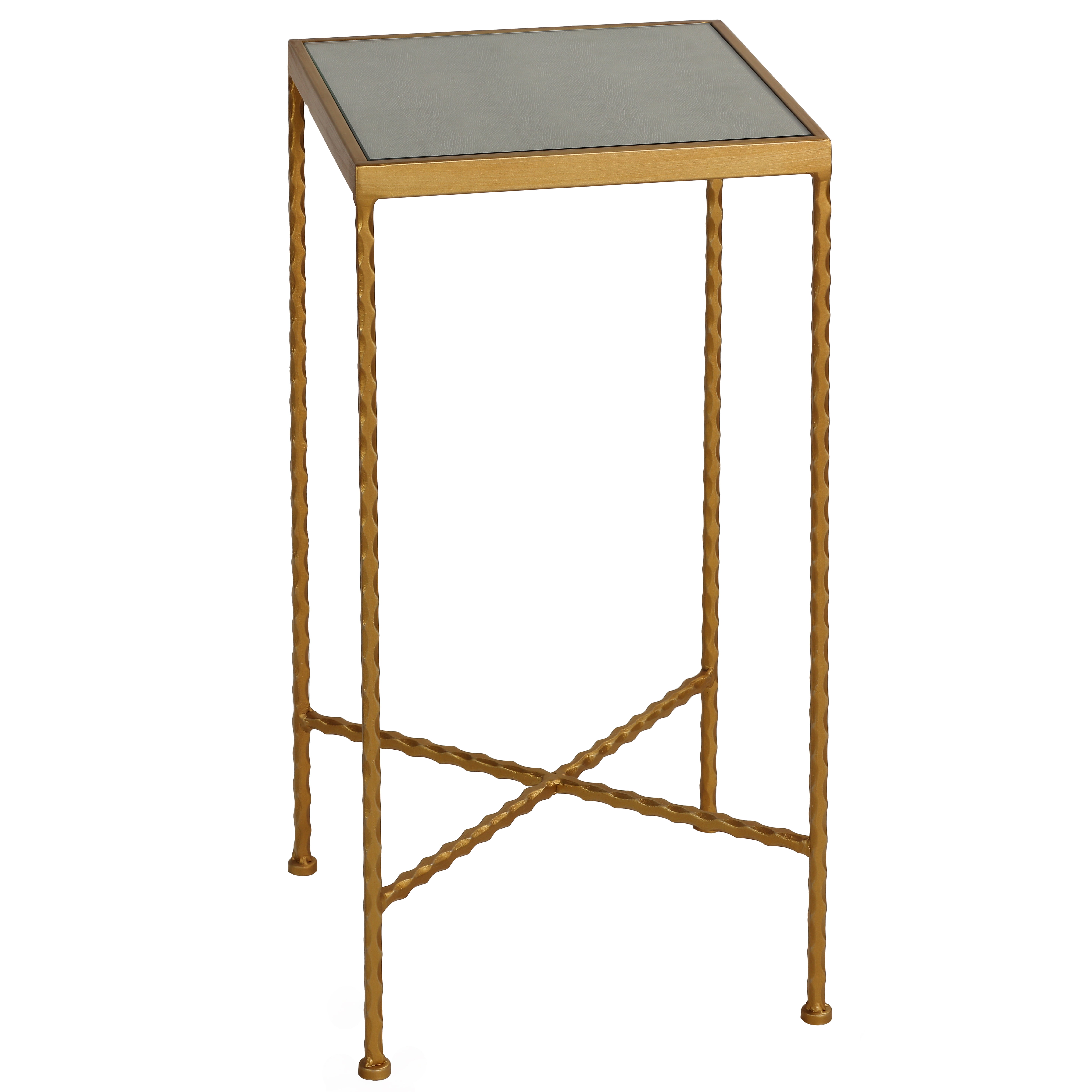 Cortesi Home Cleo Square Accent Table Painted Gold, Glass Snakeskin Top ...