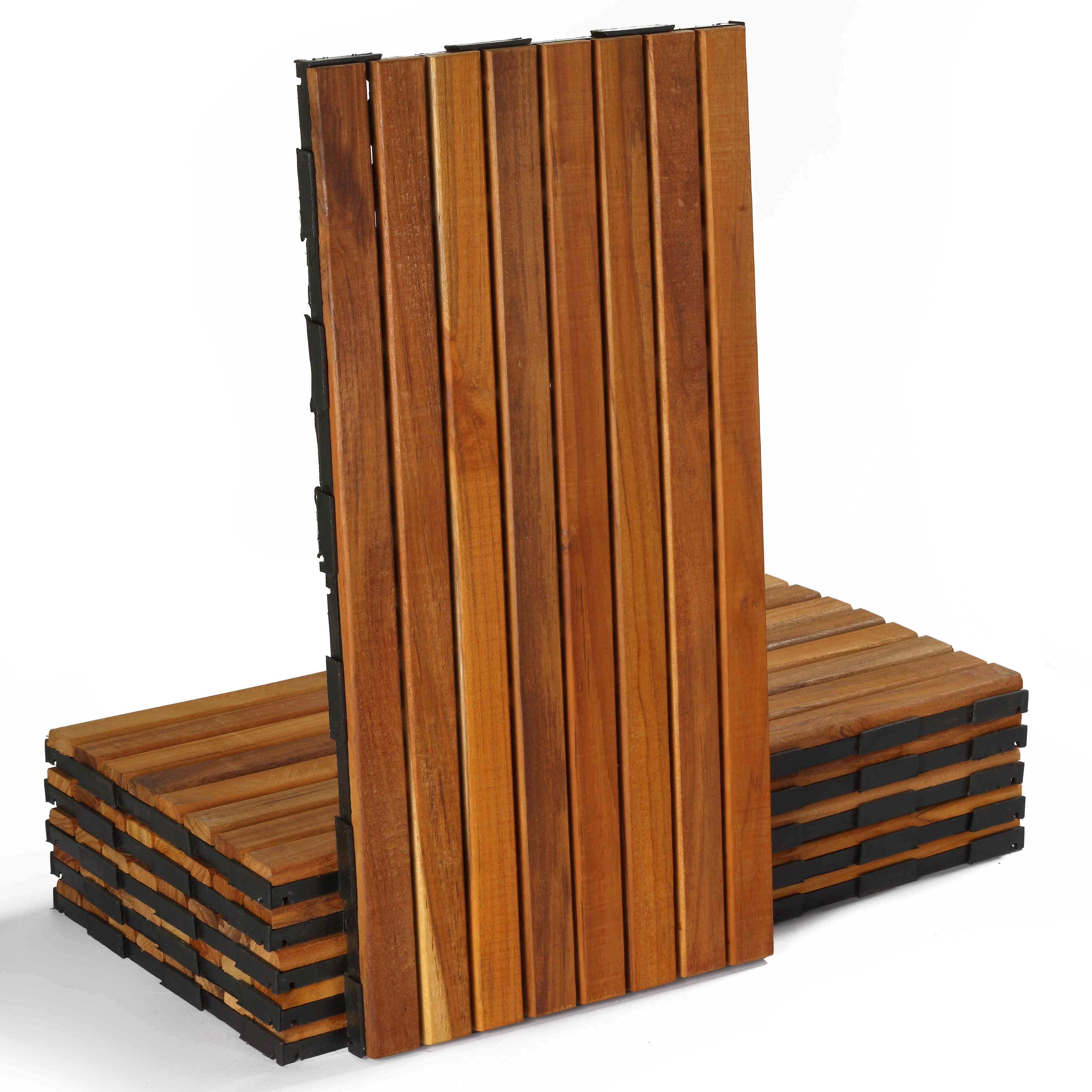 Cortesi Home Easy Snap-Together Outdoor Patio Deck Tiles in Solid Teak ...