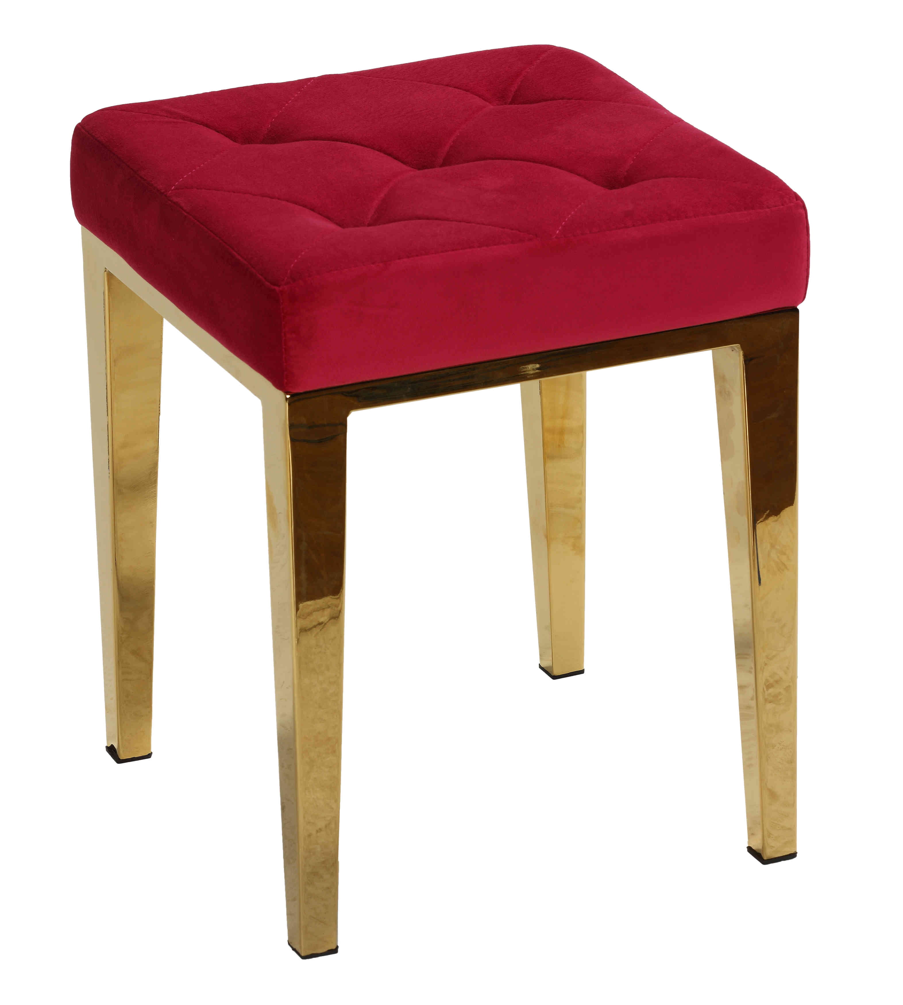 Cortesi Home Leeds Square Vanity Ottoman in Pink Velvet, Brushed Gold ...