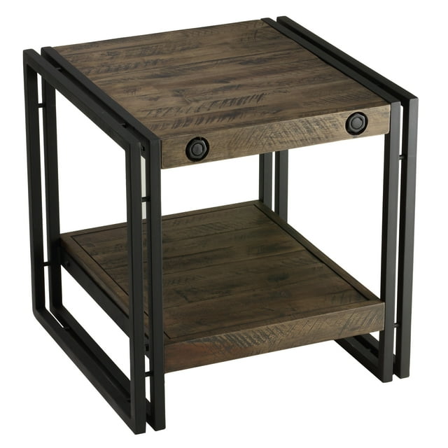 Cortesi Home Penni End Table, Solid Wood with Black Metal Frame, Dark ...