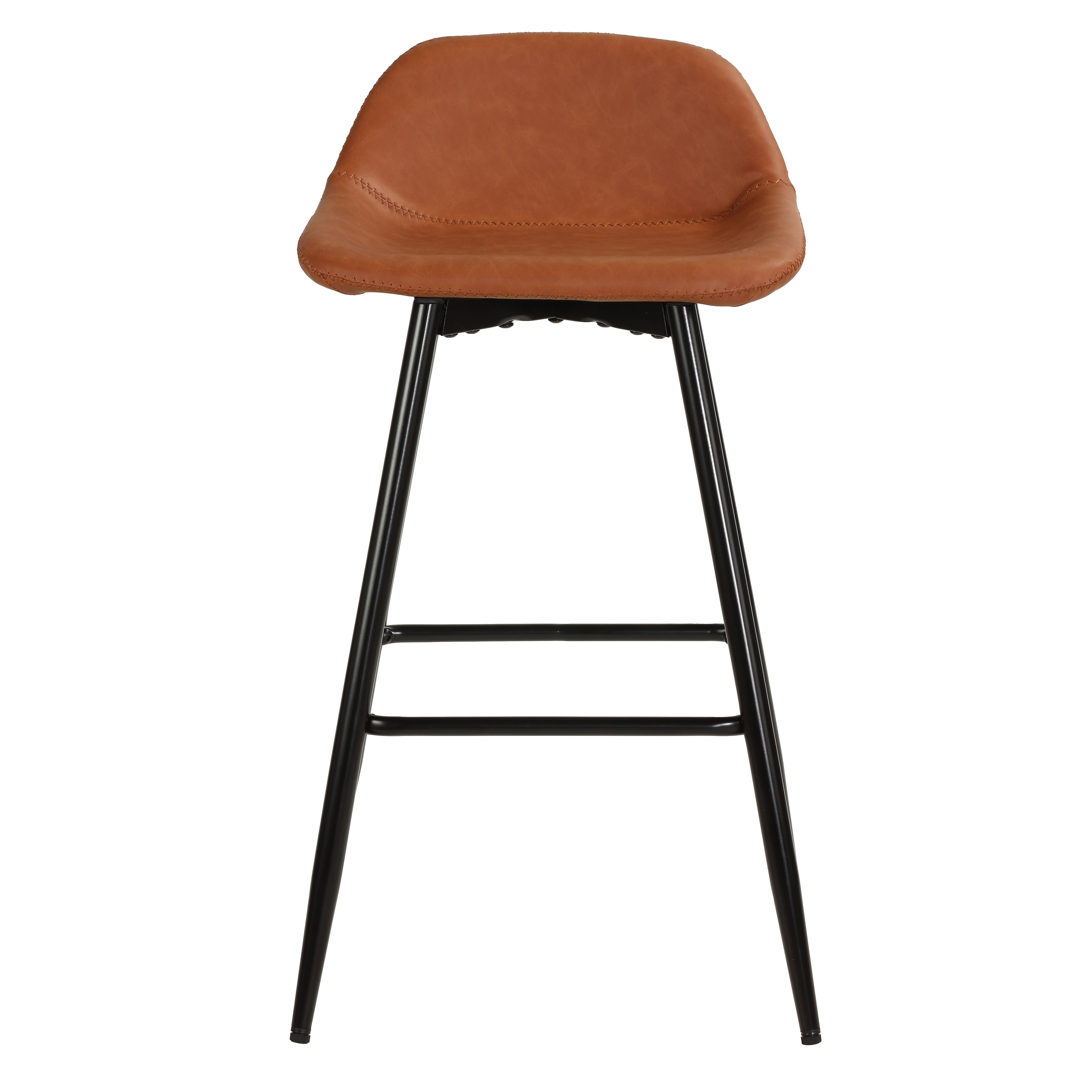 Cortesi Home Rain Counterstools in Brown Faux Leather, Black Base (Set ...