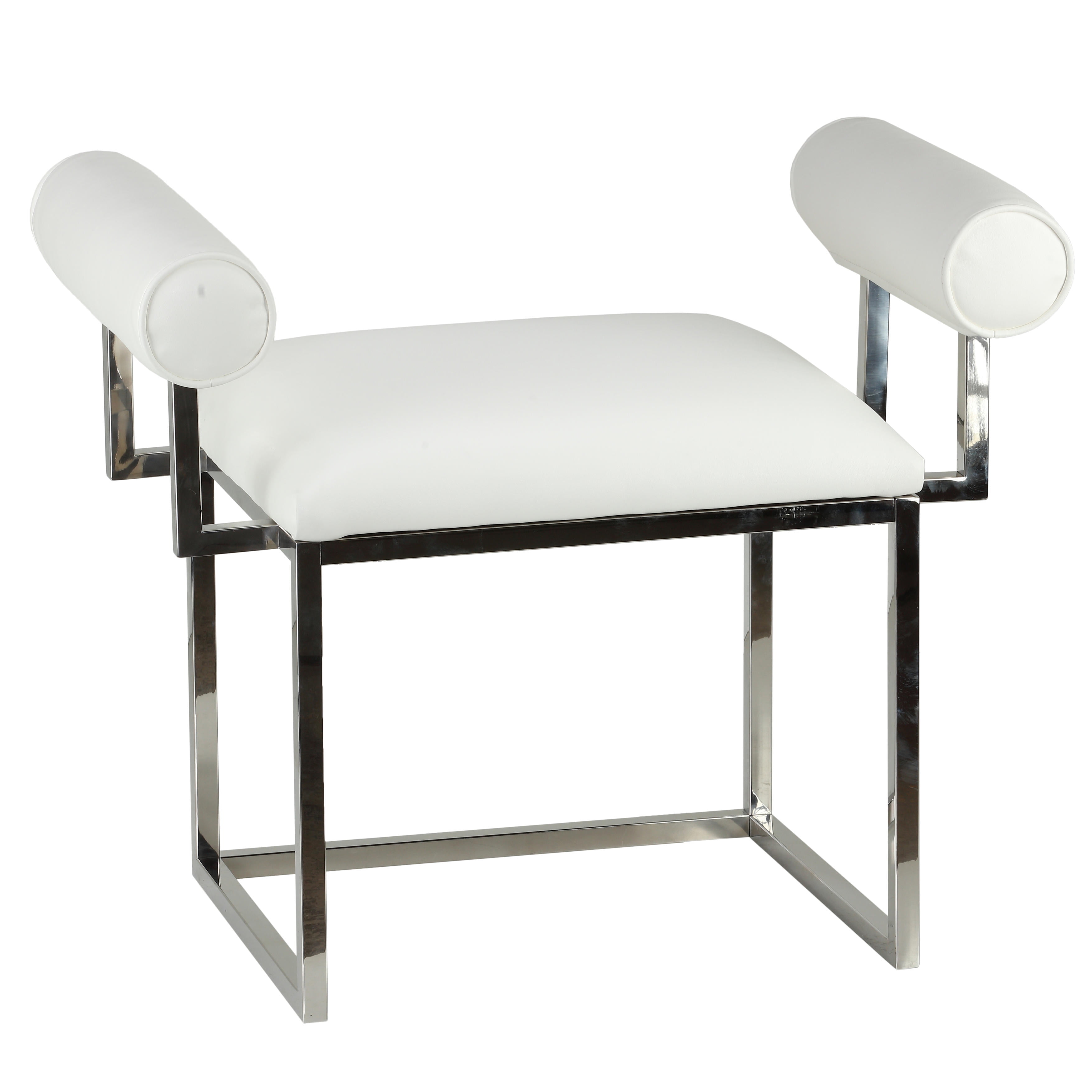 Cortesi Home Shakira Accent Stool in White Faux Leather with Padded ...