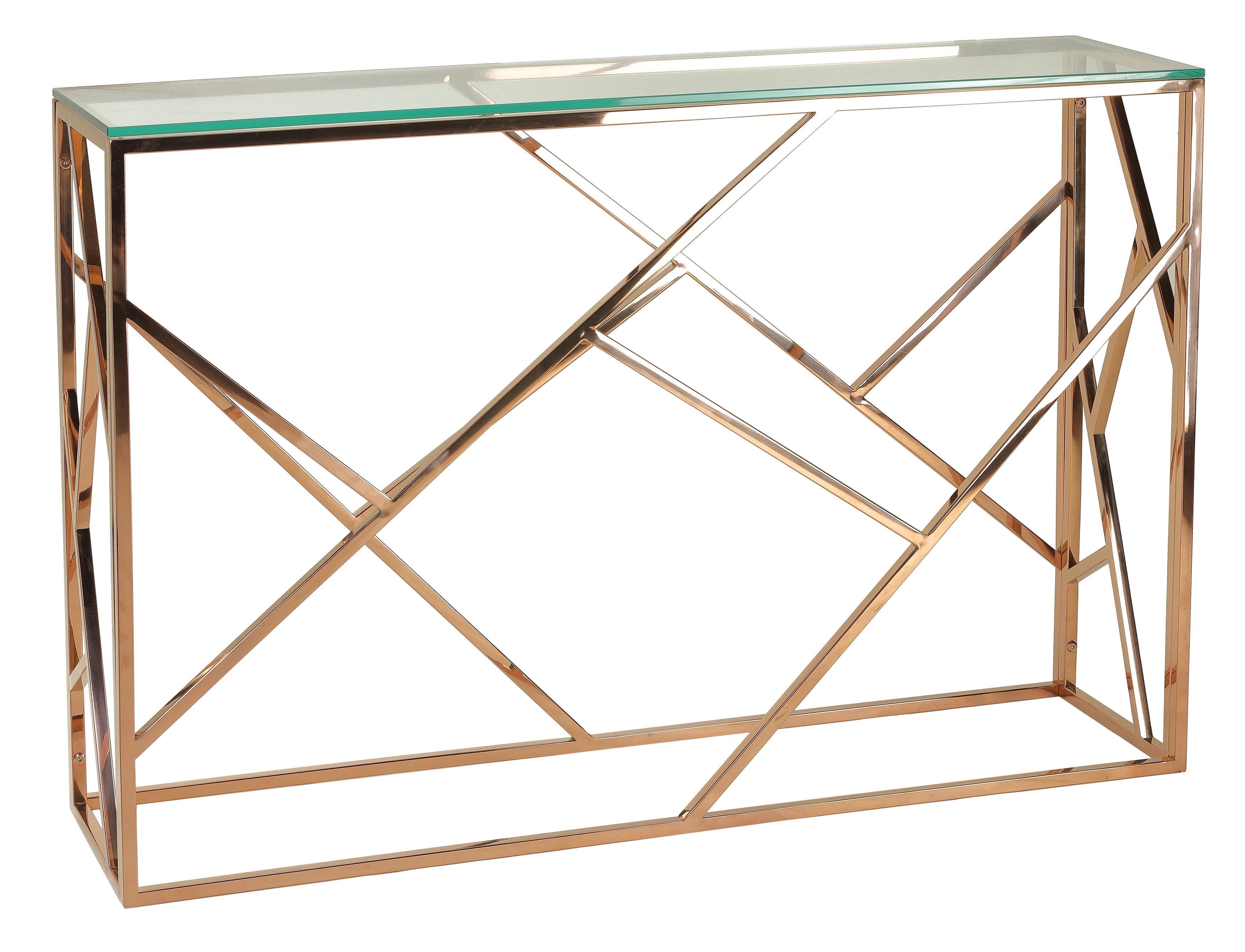 Cortesi Home Tavy Rose Gold Contemporary Glass Console Table, 48x16x31 ...
