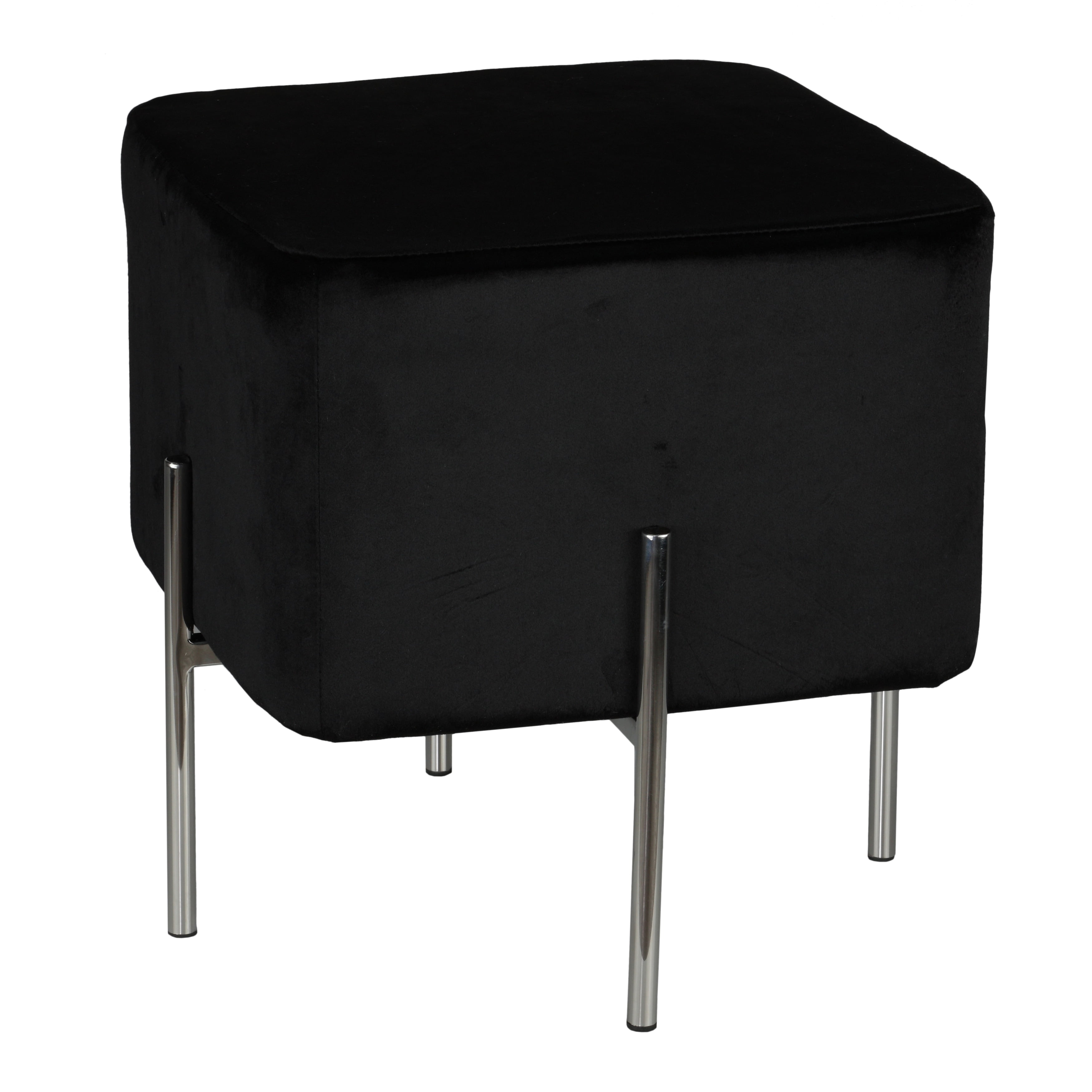 Cortesi Home Zane Contemporary Metal Legs Cube Ottoman, Black Velvet ...