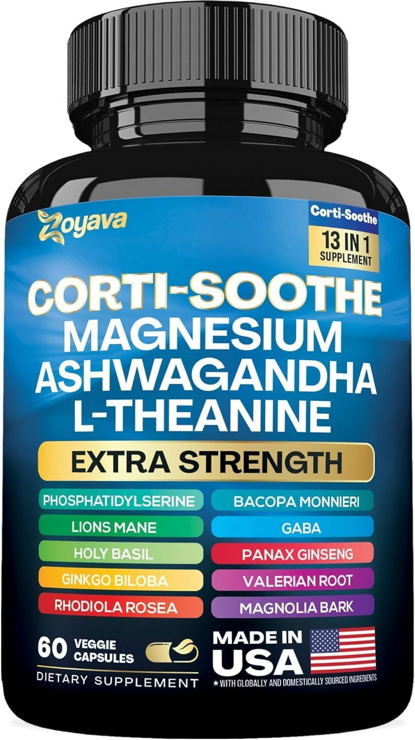 Corti-Soothe Cortisol Supplement Magnesium Glycinate 200mg L-Theanine 150mg Ashwagandha 150mg ...