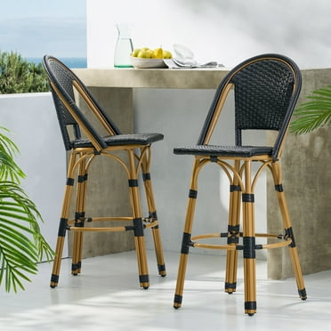 Cotterell Outdoor French Wicker and Aluminum 29.5 Inch Barstools, Set ...