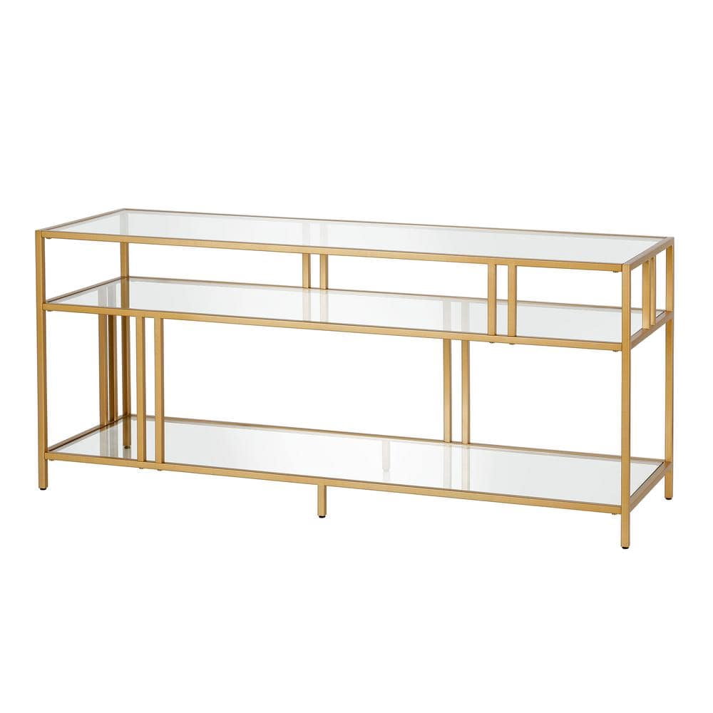 Cortland 55 in. Brass Finish TV Stand with Glass Shelves - Walmart.com