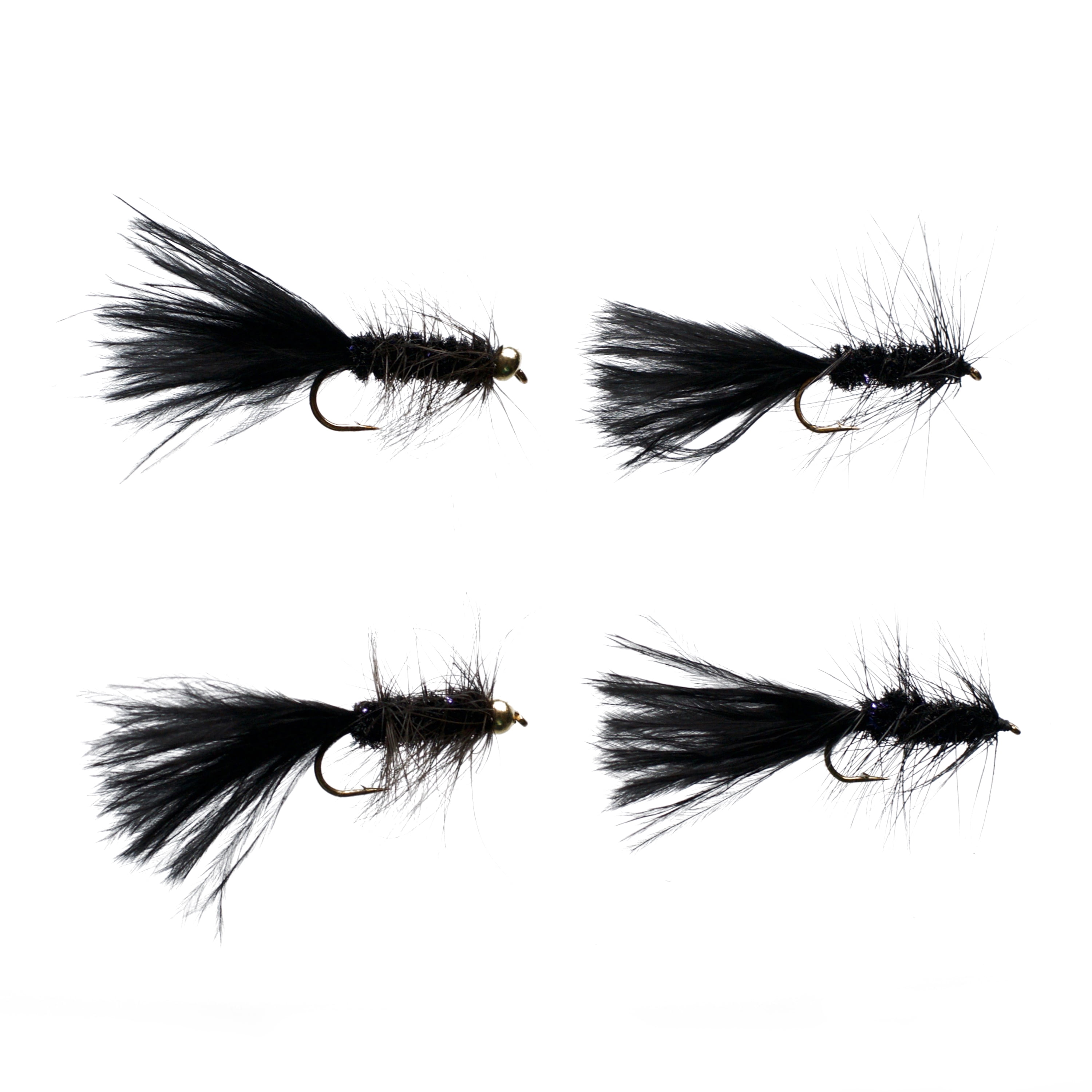 Cortland Black Wooly Bugger Fly Size 10 4 Pack Imitates Baitfish for ...
