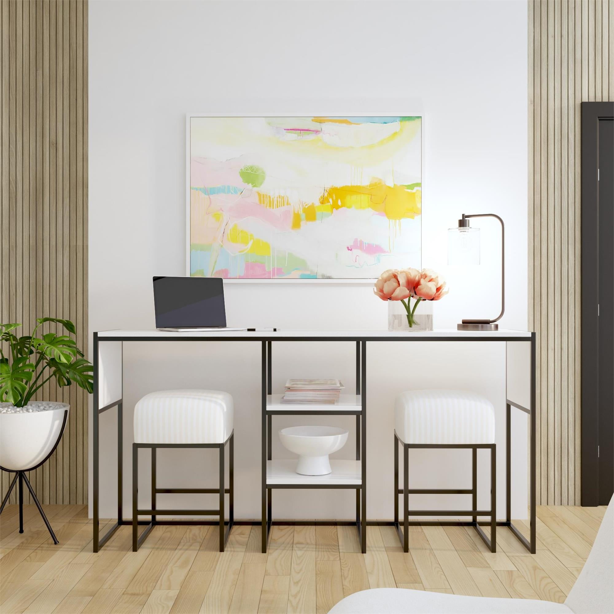 Cortney's Collection Perry Sofa Table with Stools, White and Gray ...
