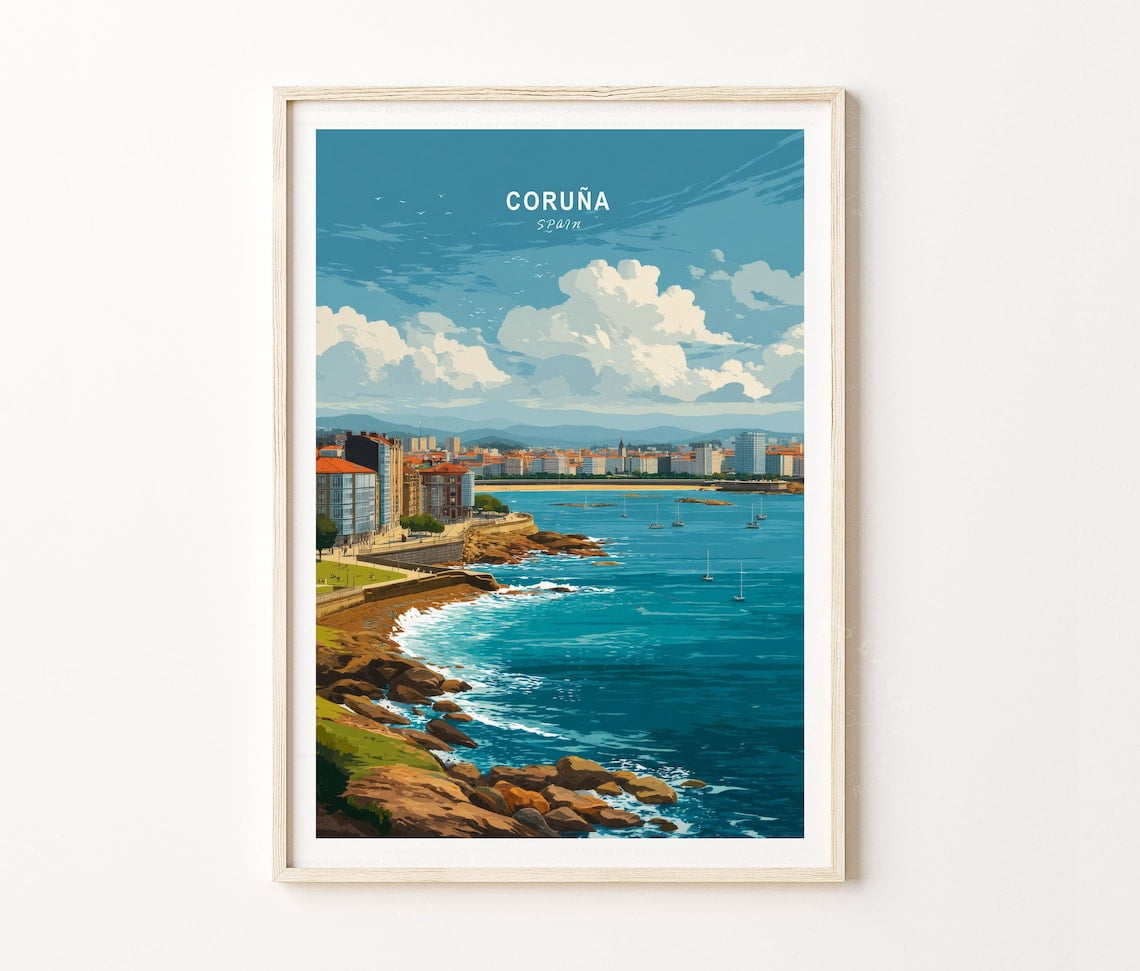 Coruna Spain Galicia Coastal City Atlantic Ocean Wall Art, Unframed ...