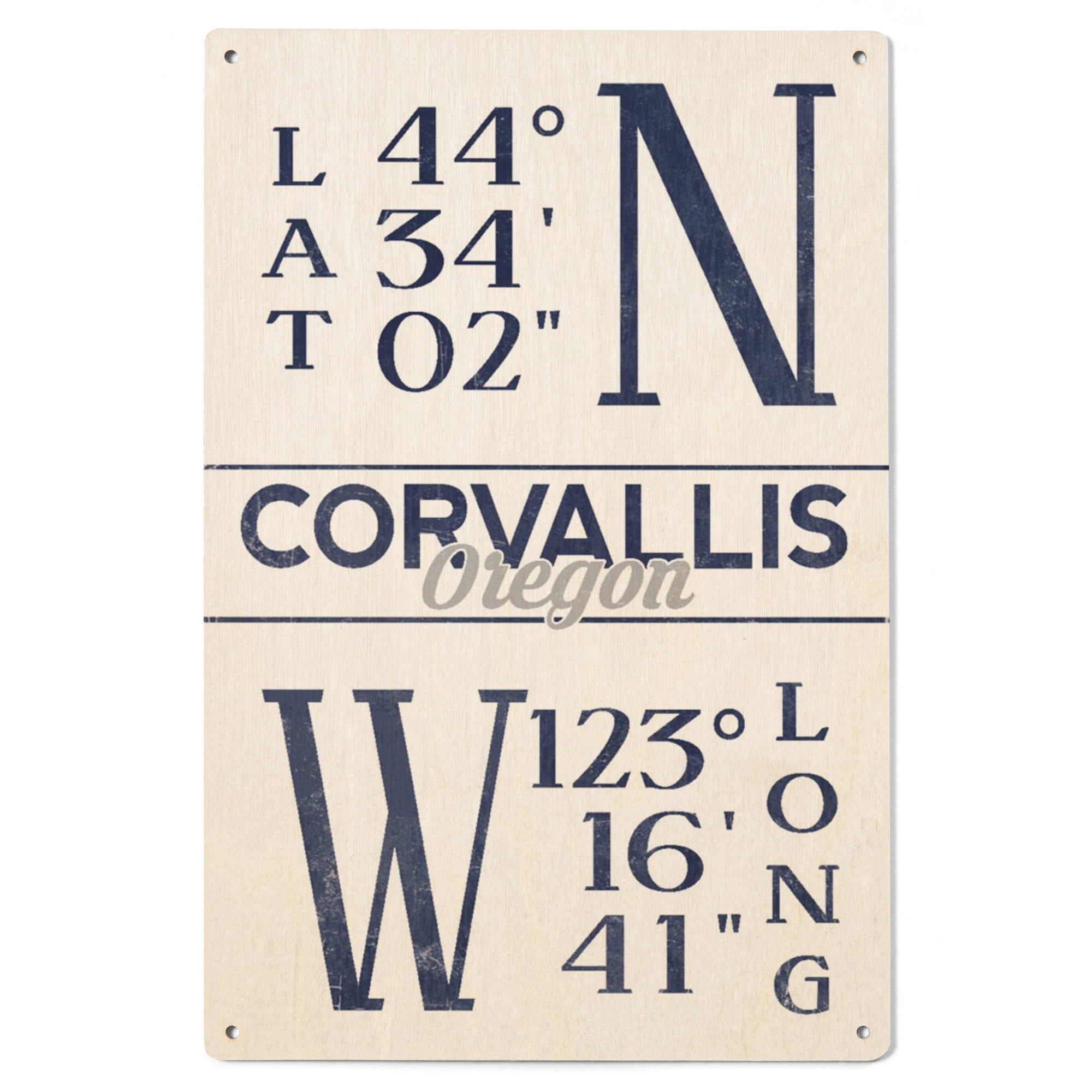Corvallis, Oregon, Latitude and Longitude, Blue Birch Wood Wall Sign ...