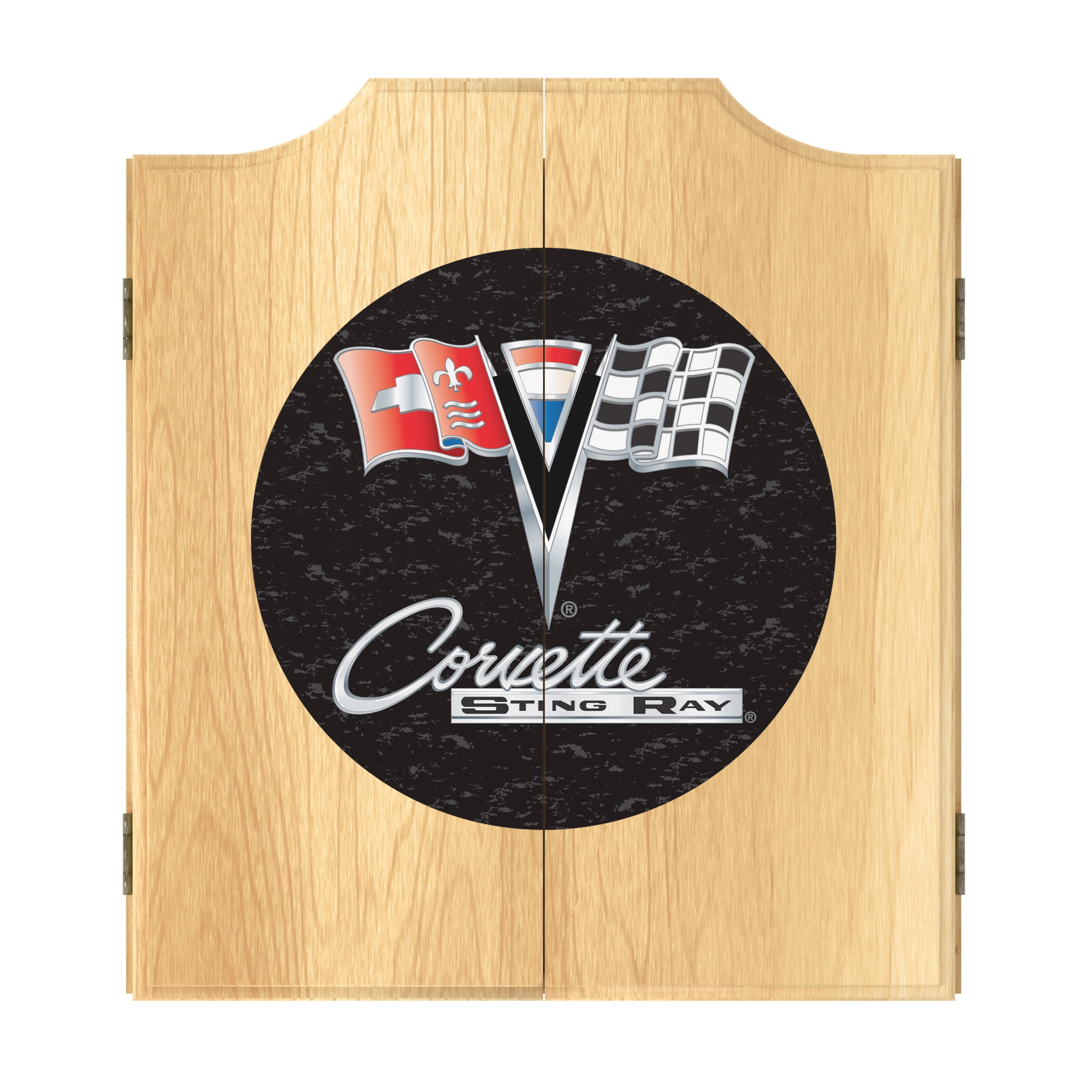 Corvette C2 Black Dart Board Cabinet Set with 6 Steel Tip Darts ...
