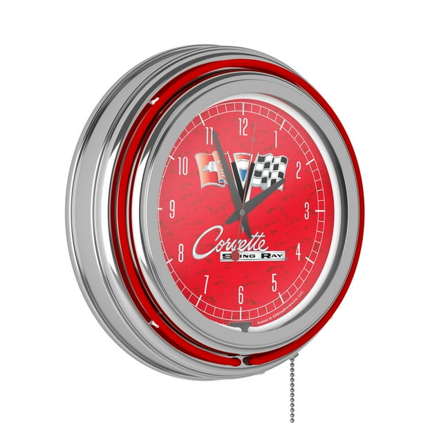 Corvette C2 Red Retro Neon Analog Wall Clock with Pull Chain - Walmart ...