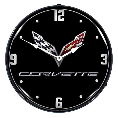 Corvette C7 Black Tie LED Wall Clock, Retro/Vintage, Lighted, 14 inch ...