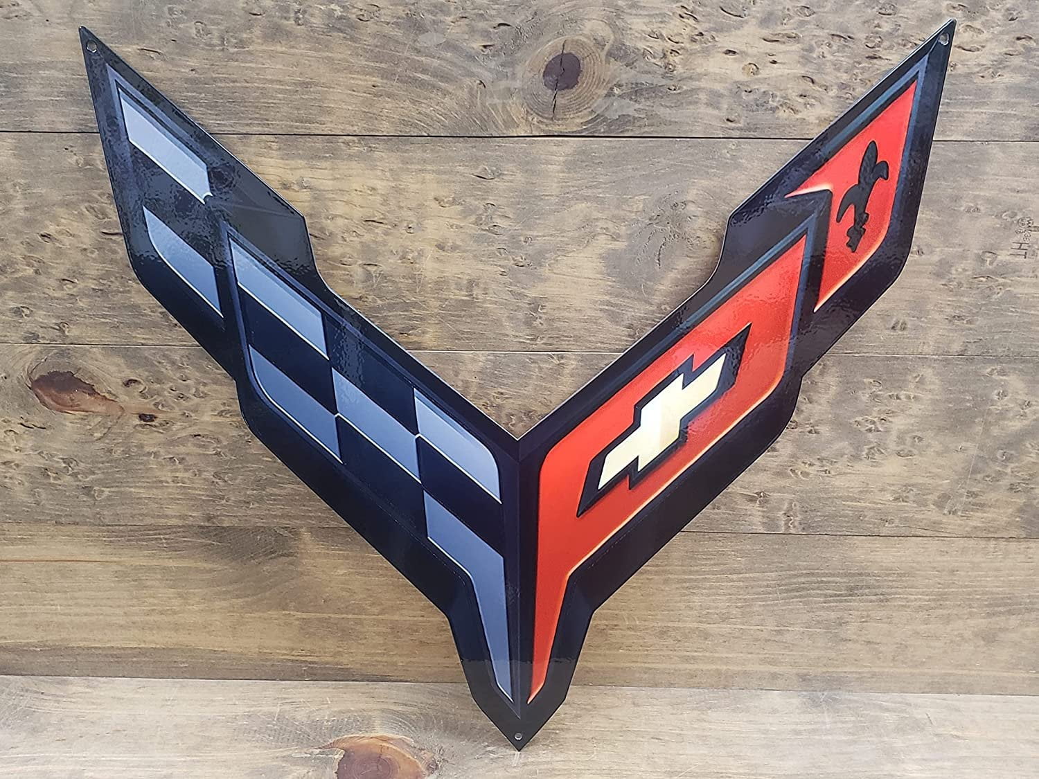 Corvette C8 Crossed Flags Black Edition Emblem Garage Steel Sign Super ...