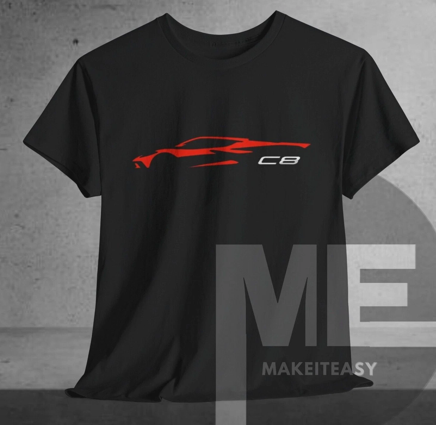 Corvette C8 Red Outline Silhouette T-Shirt 8th Gen Vette Tee Fan Gift ...