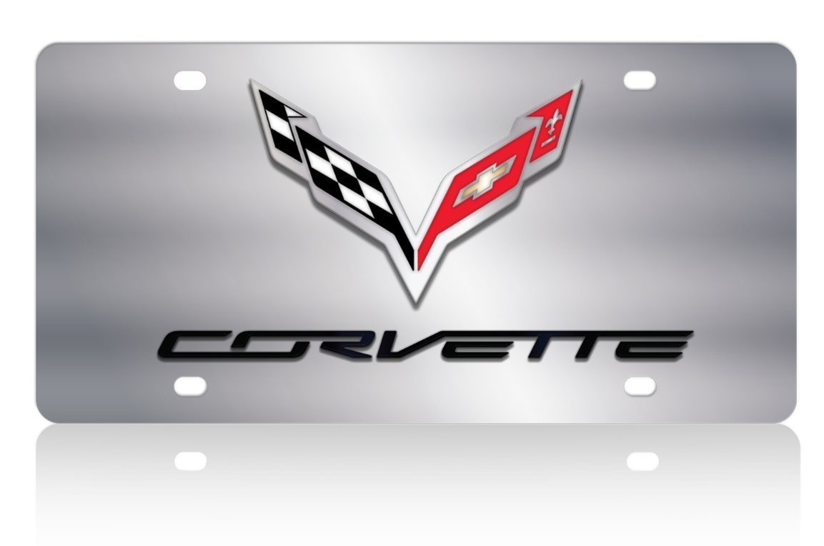 Corvette Crossed Flags with Corvette Script License Plate/Tags - C7 ...