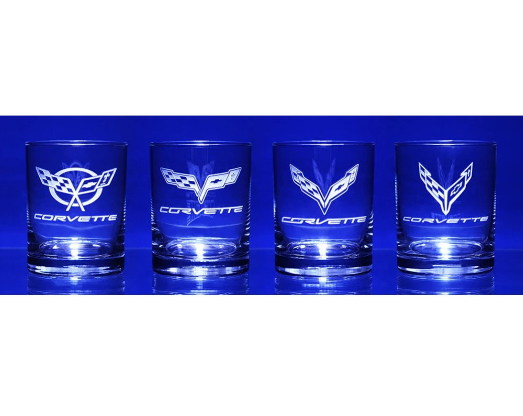 Corvette Glassware Engraved Generations C5-C8 : 13.5 oz. Set of 4 ...