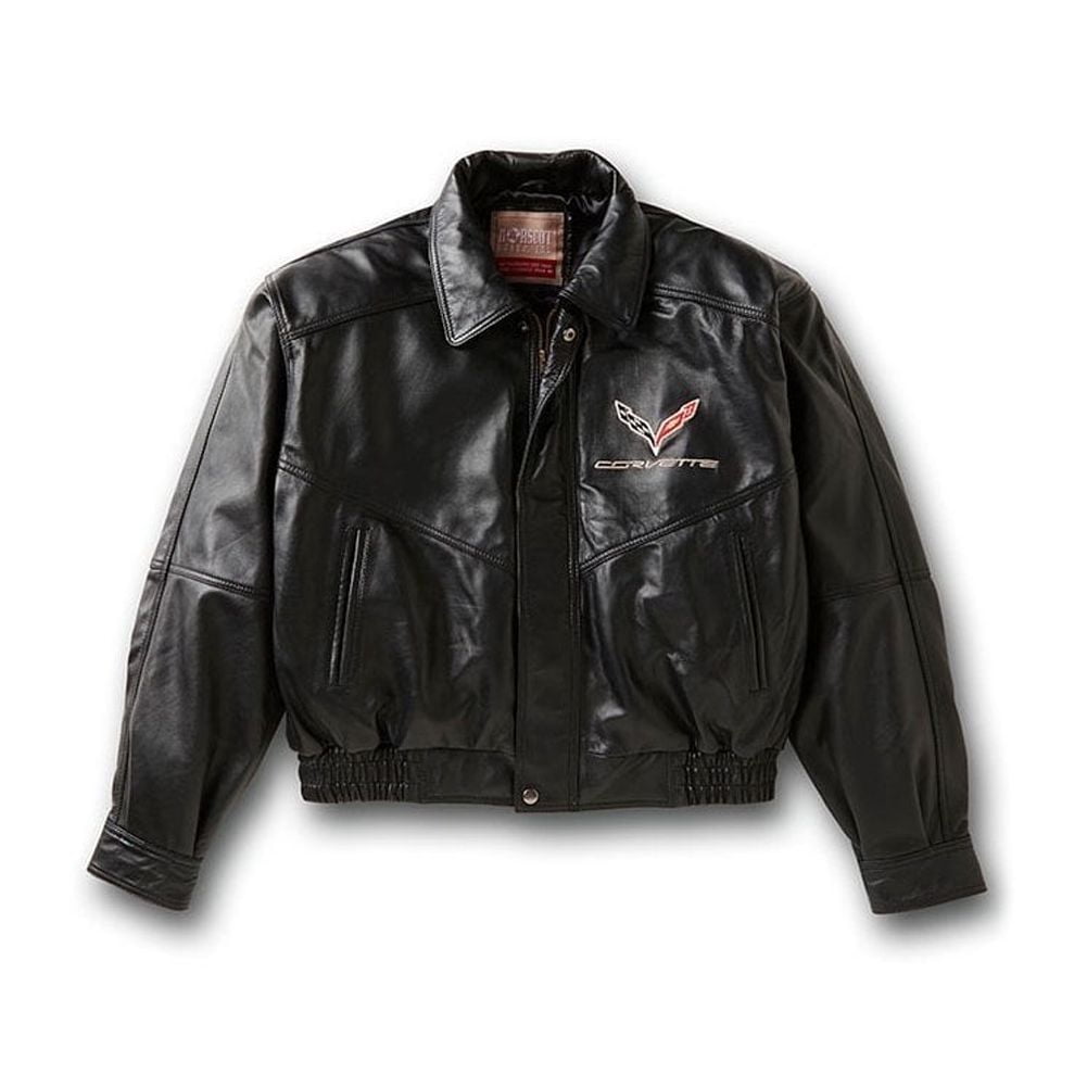 Corvette Jacket - Leather Bomber Jacket with C7 Emblem Medium - Walmart.com