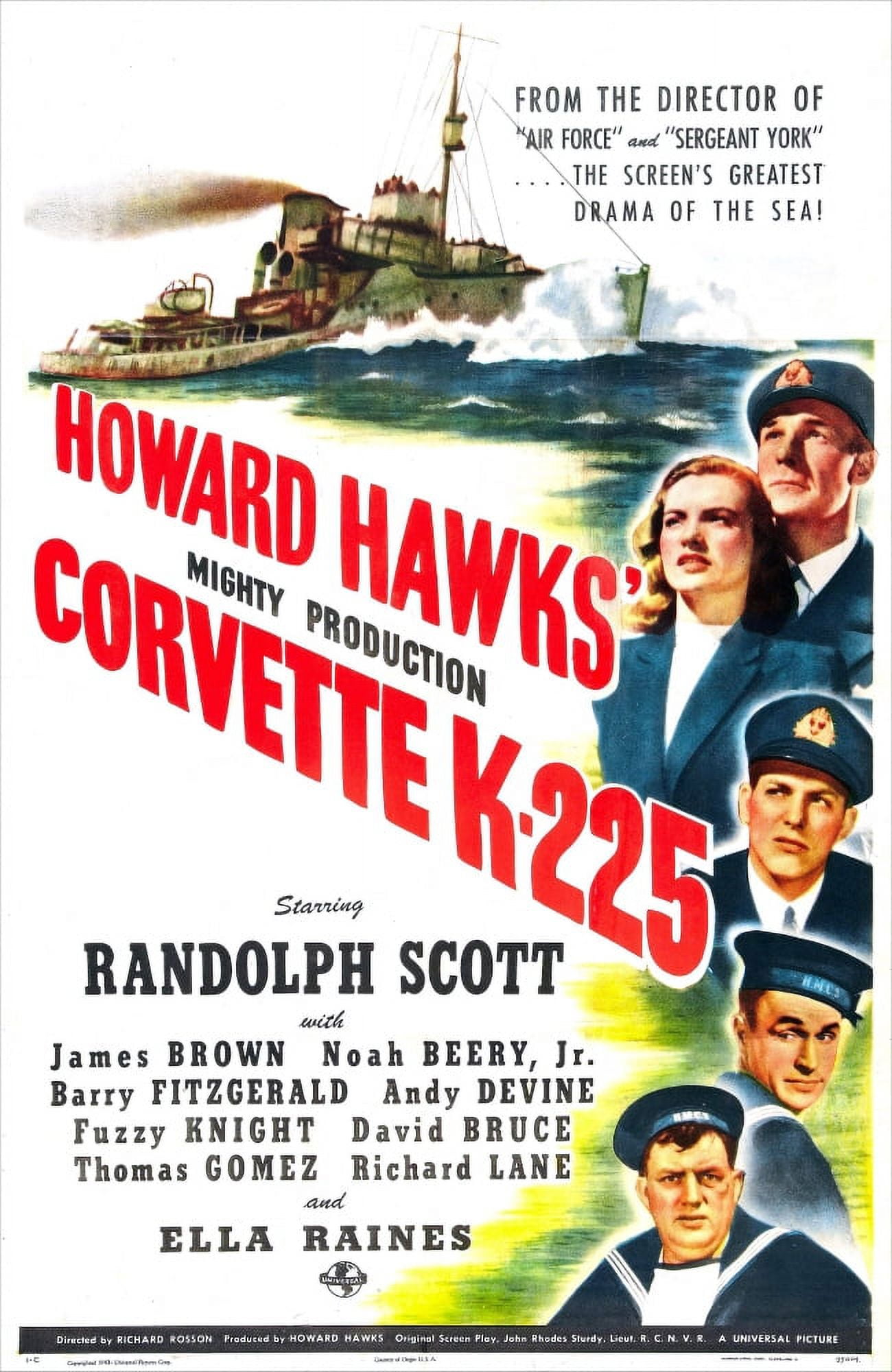 Corvette K-225 Us Poster From Top Right: Randolph Scott Ella Raines ...