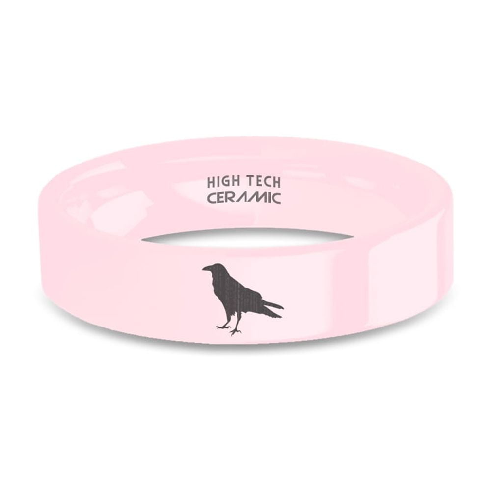 Corvus Bird Crow Laser Engraved Pink Ceramic Wedding Band, 6mm, Size 9 ...