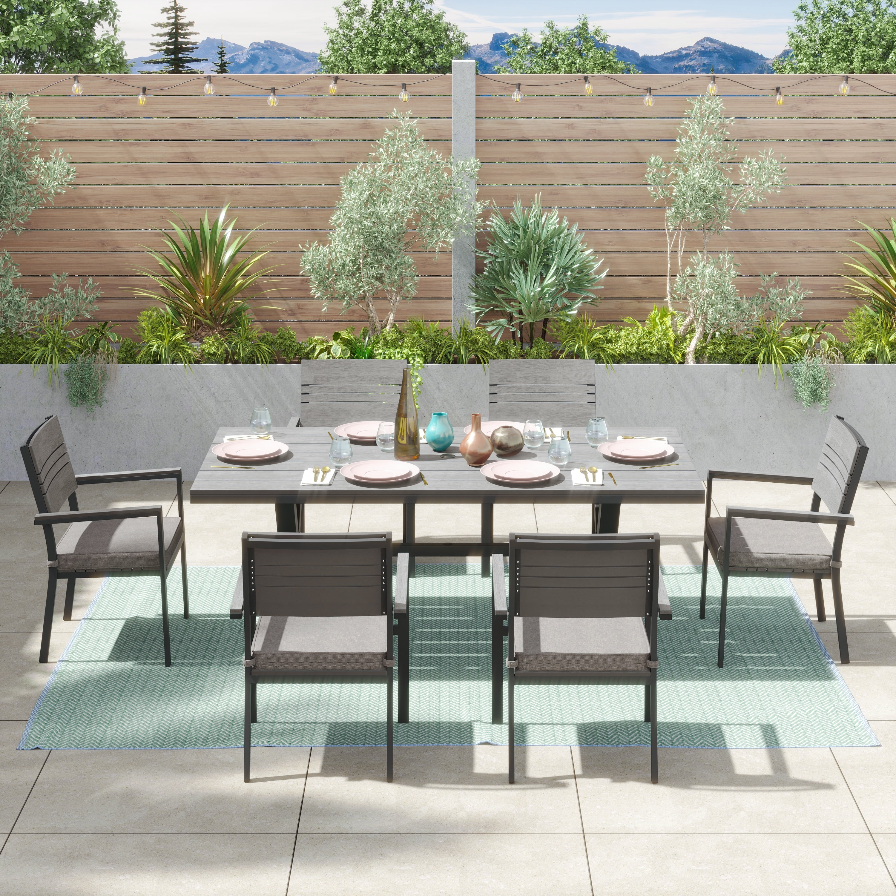 Corvus Orville 7-Piece Grey Outdoor Dining Set with Durable Aluminum ...