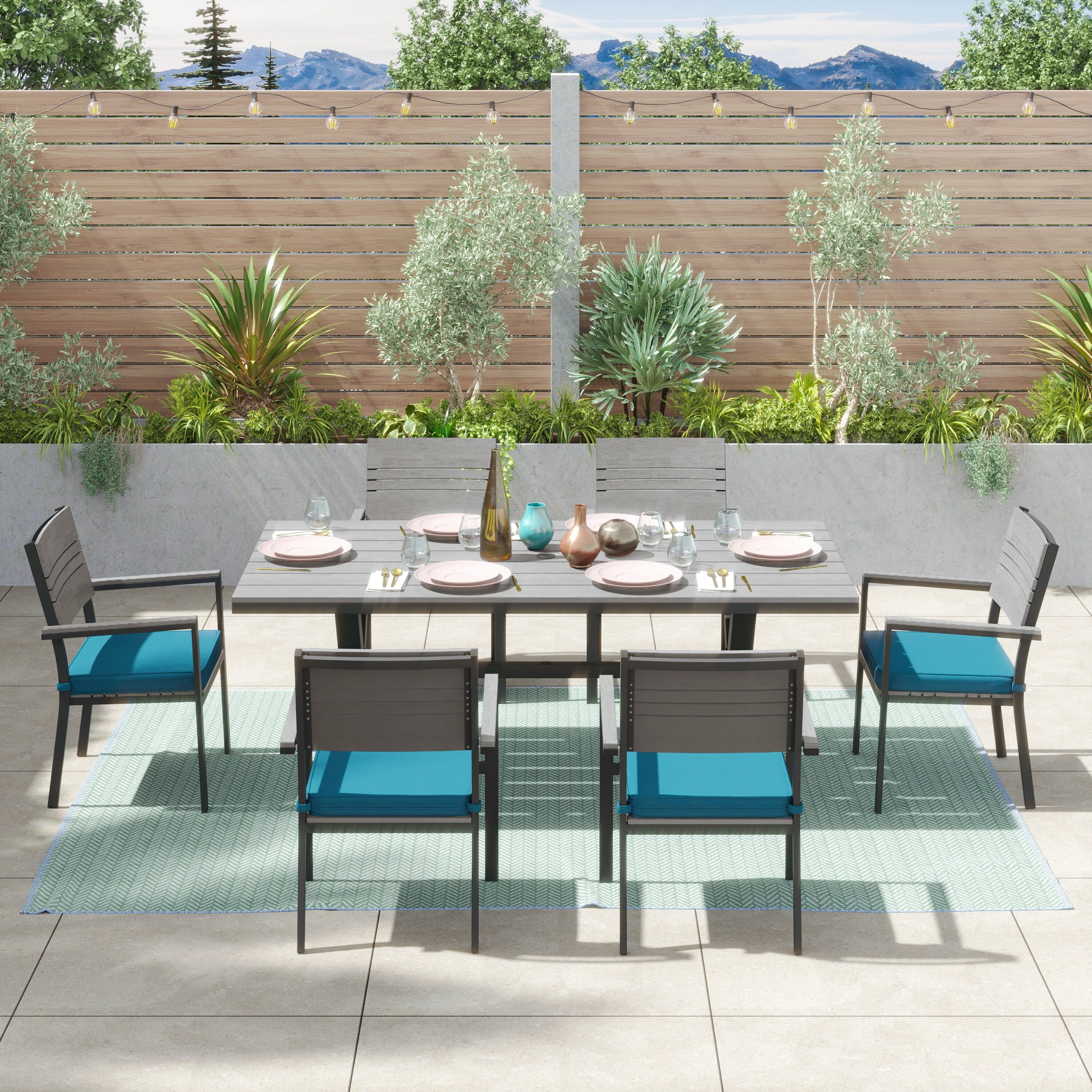 Corvus Orville 7-piece Aluminum Outdoor Dining Set with WPC Table Top ...