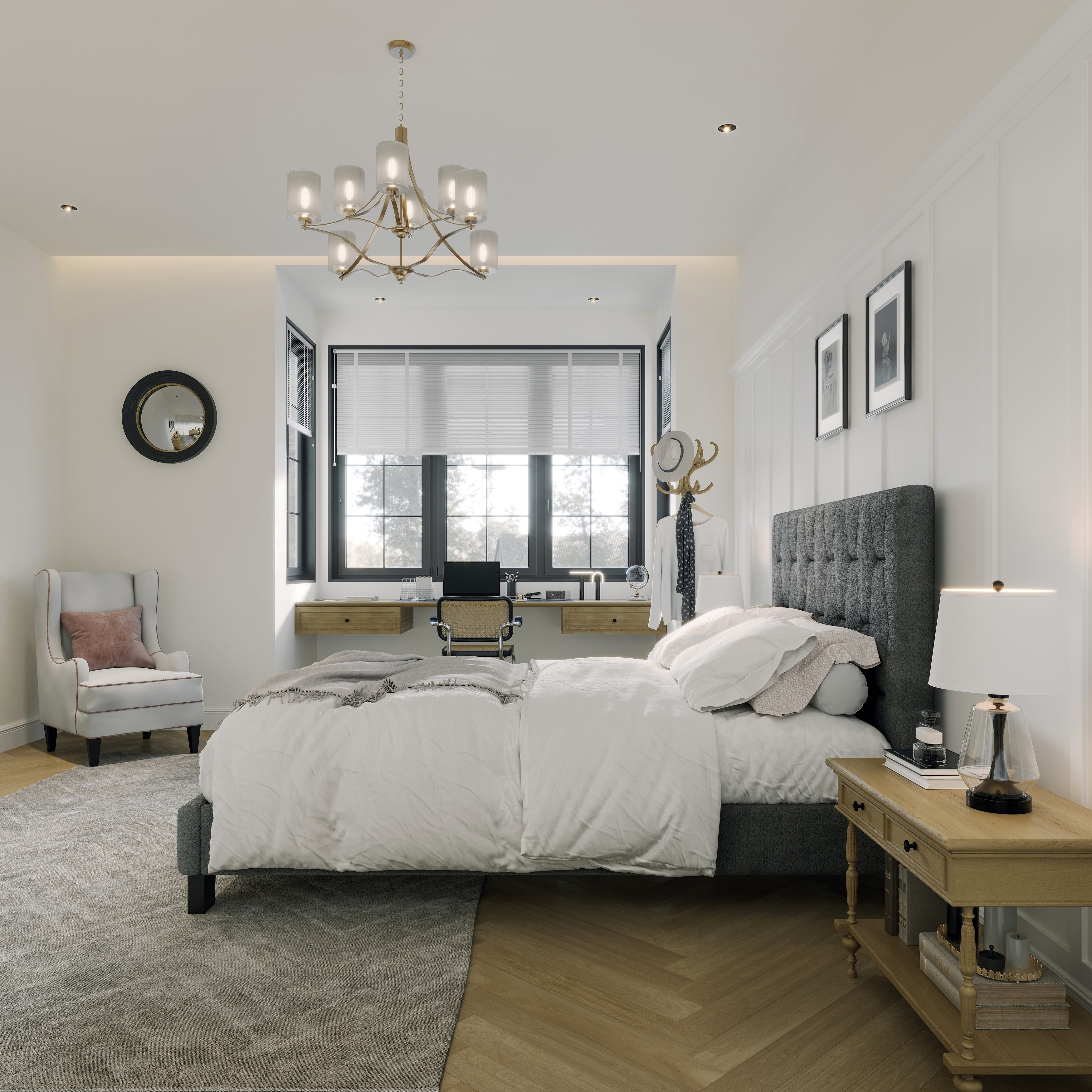 Corvus Somme Tufted Upholstered Platform Bed Grey Queen Velvet ...