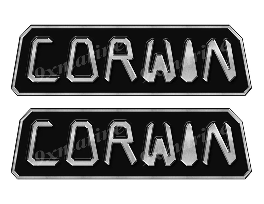 Corwin boat Custom Stickers - 10 inch long set. Remastered Name Plate ...