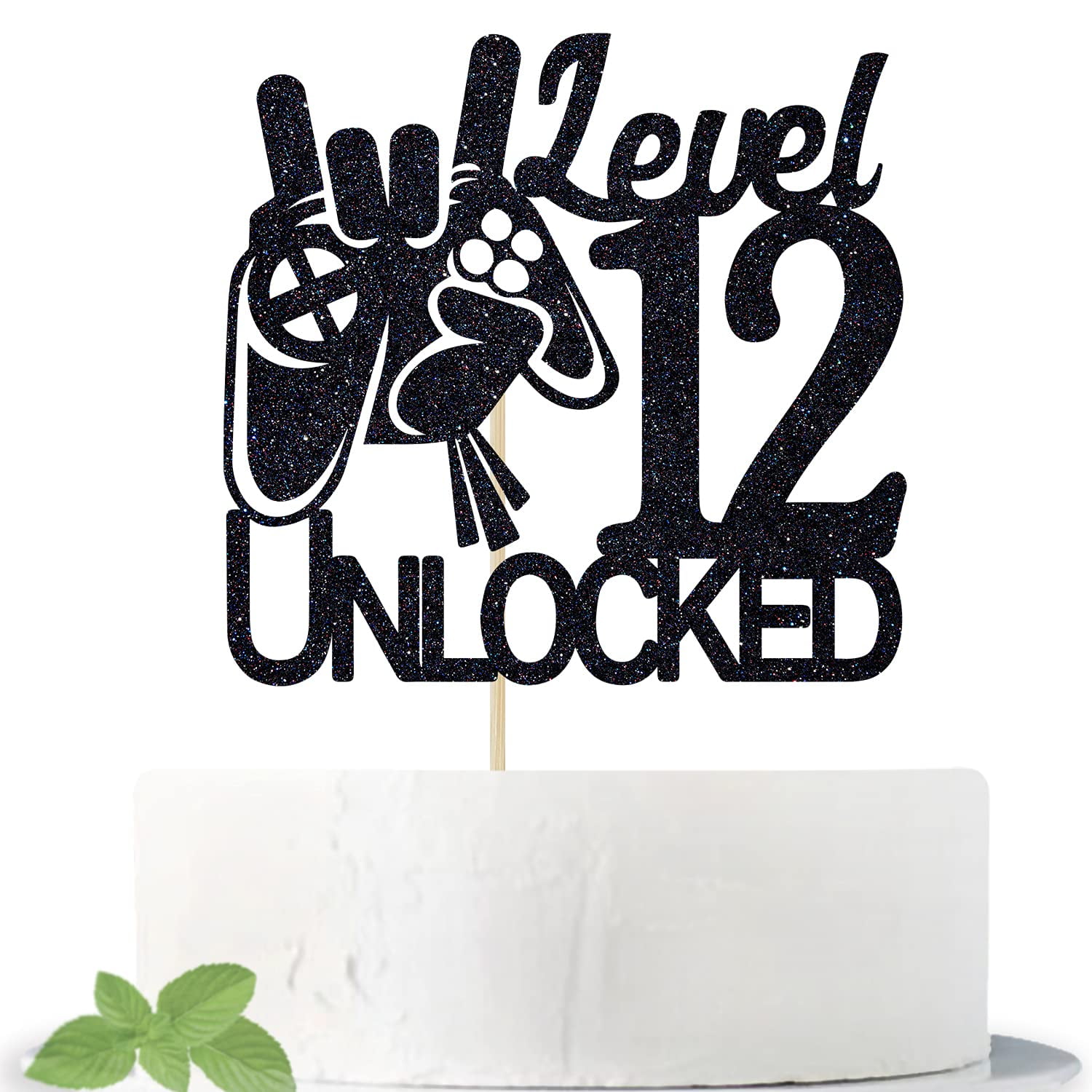 Cos mos Video Game Level 12 Unlocked MDH1Birthday Cake Topper Black Glitter Boys 12th Birthday ...