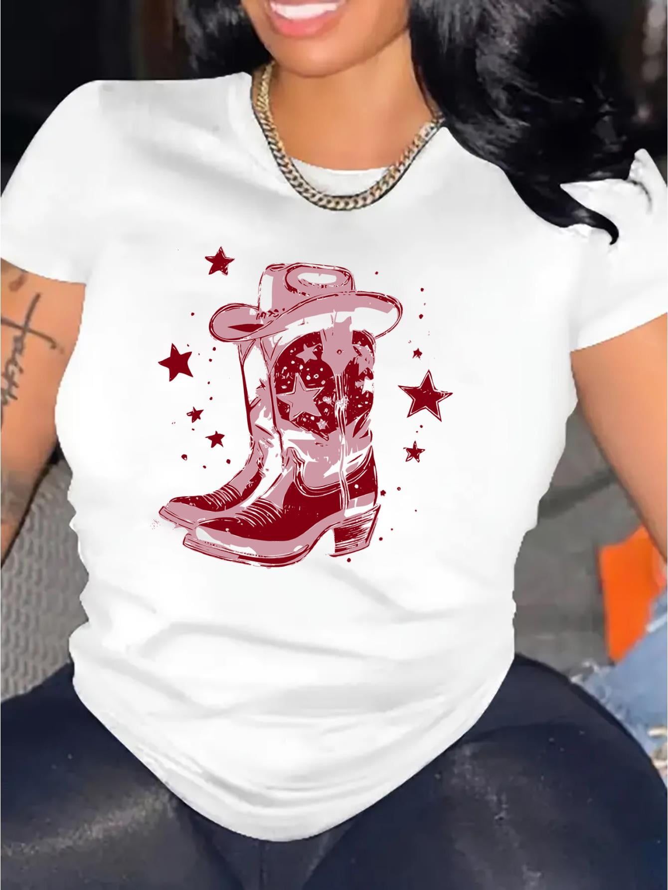 Cosa Nuestra Tour Outfits-Women's Casual Pink Boot Graphic Tee - Trendy ...