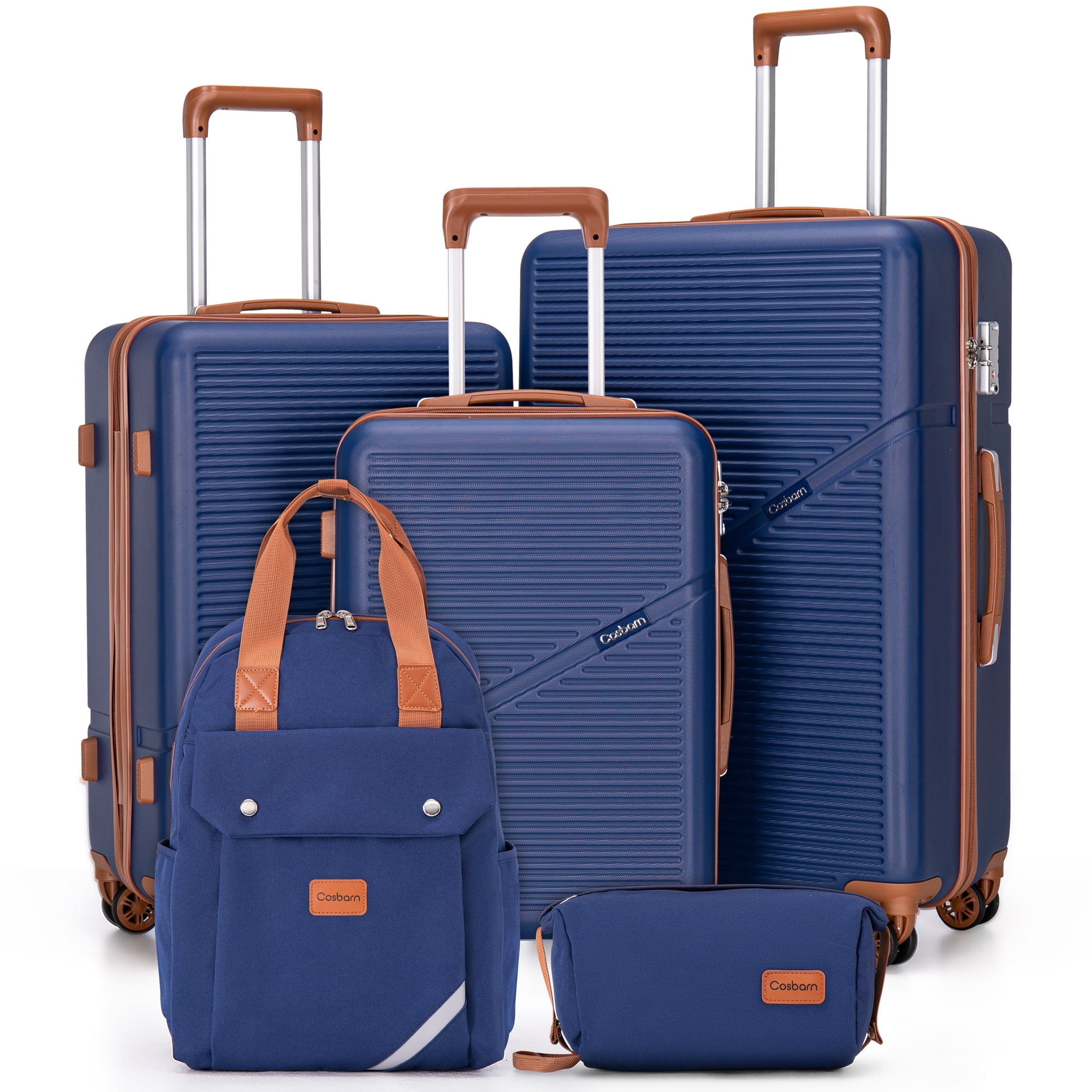 Cosbarn 5 Piece Luggage Sets ABS Hardshell Lightweight Suitcases Sets ...