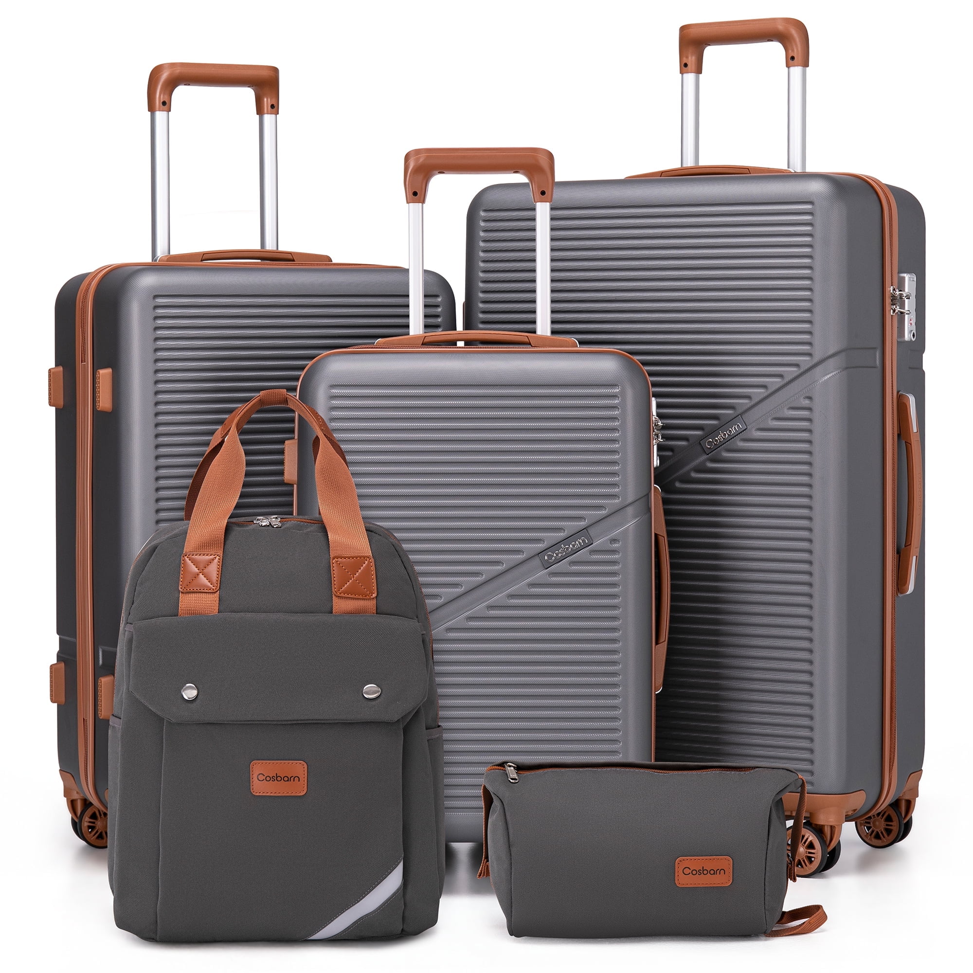 Cosbarn 5 Piece Luggage Sets ABS Hardshell Lightweight Suitcases Sets ...