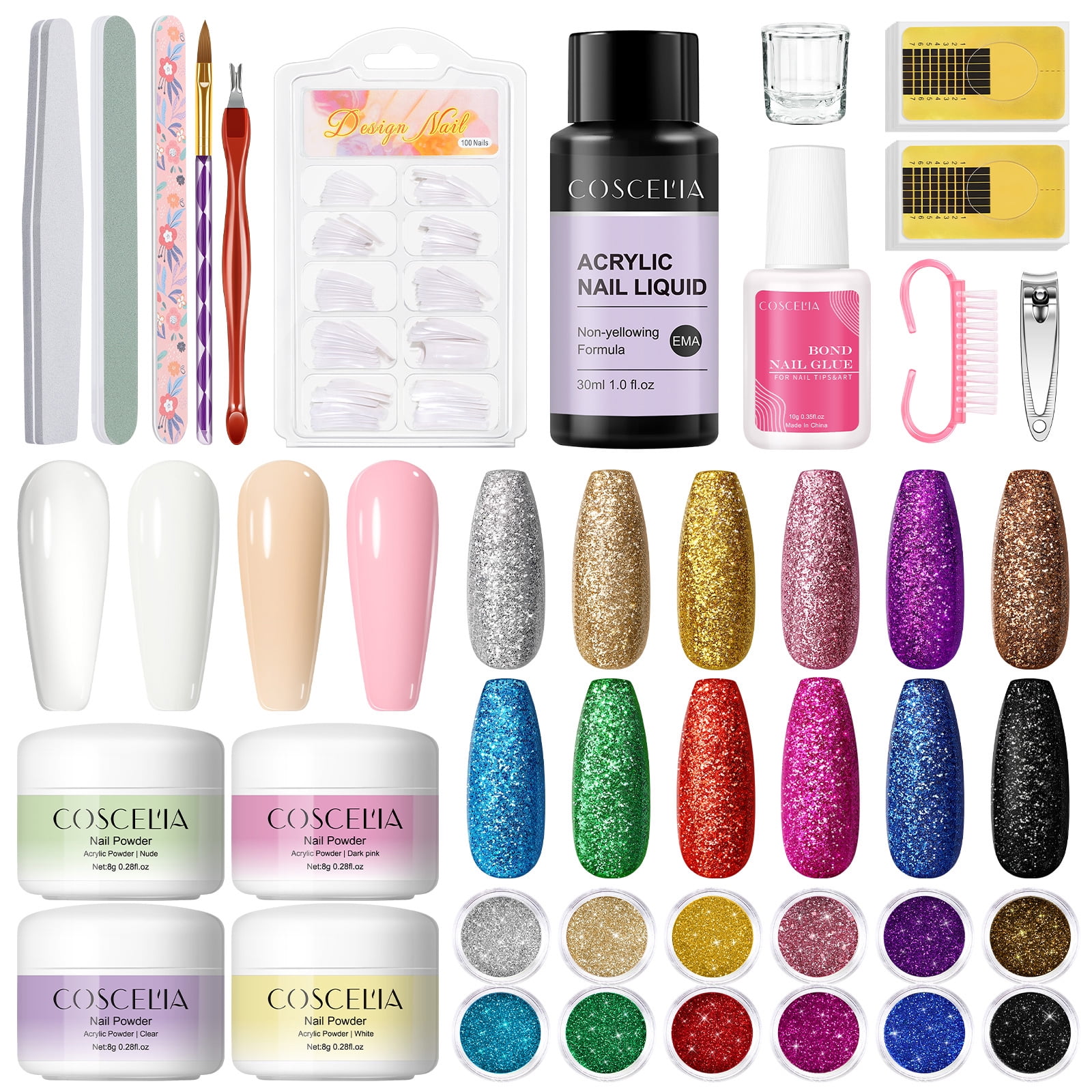 Coscelia Acrylic Nail Kit 16 Colors Nails Extension Kit Acrylic Powder ...