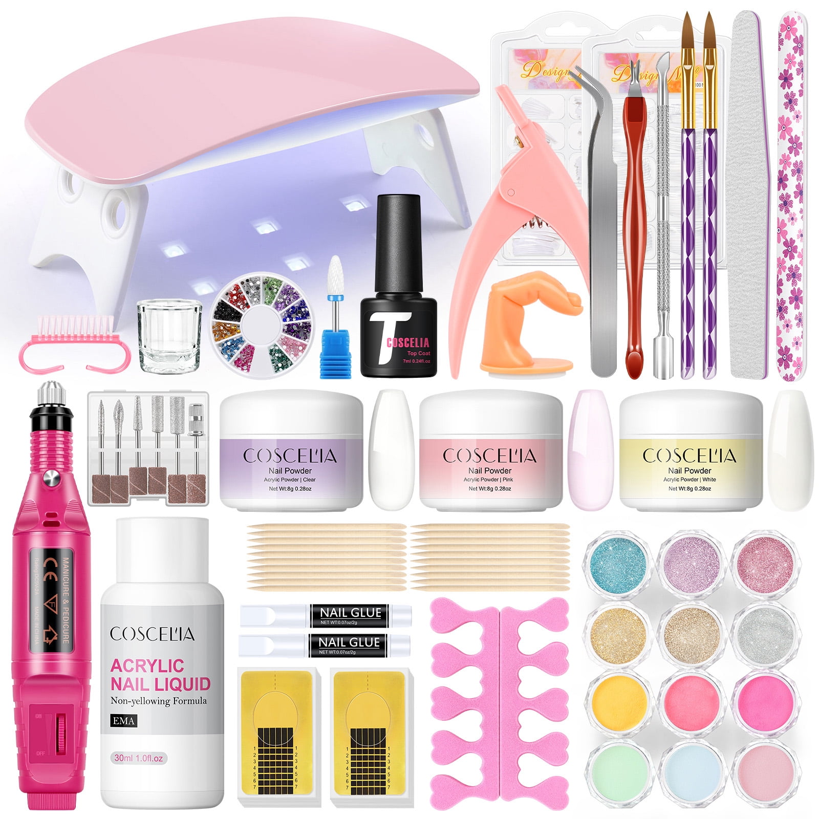 Coscelia Complete Acrylic Nail Kit with Glitter Powder, Monomer Liquid ...